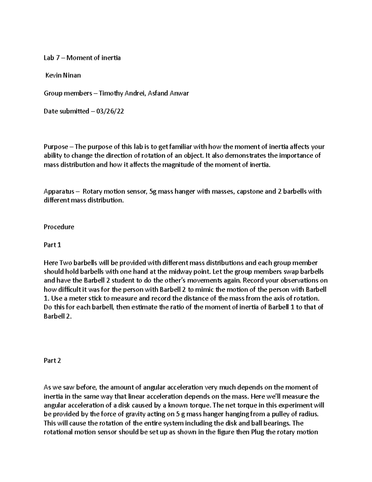 Lab 7 - Providing a in depth, complete and well written description of ...