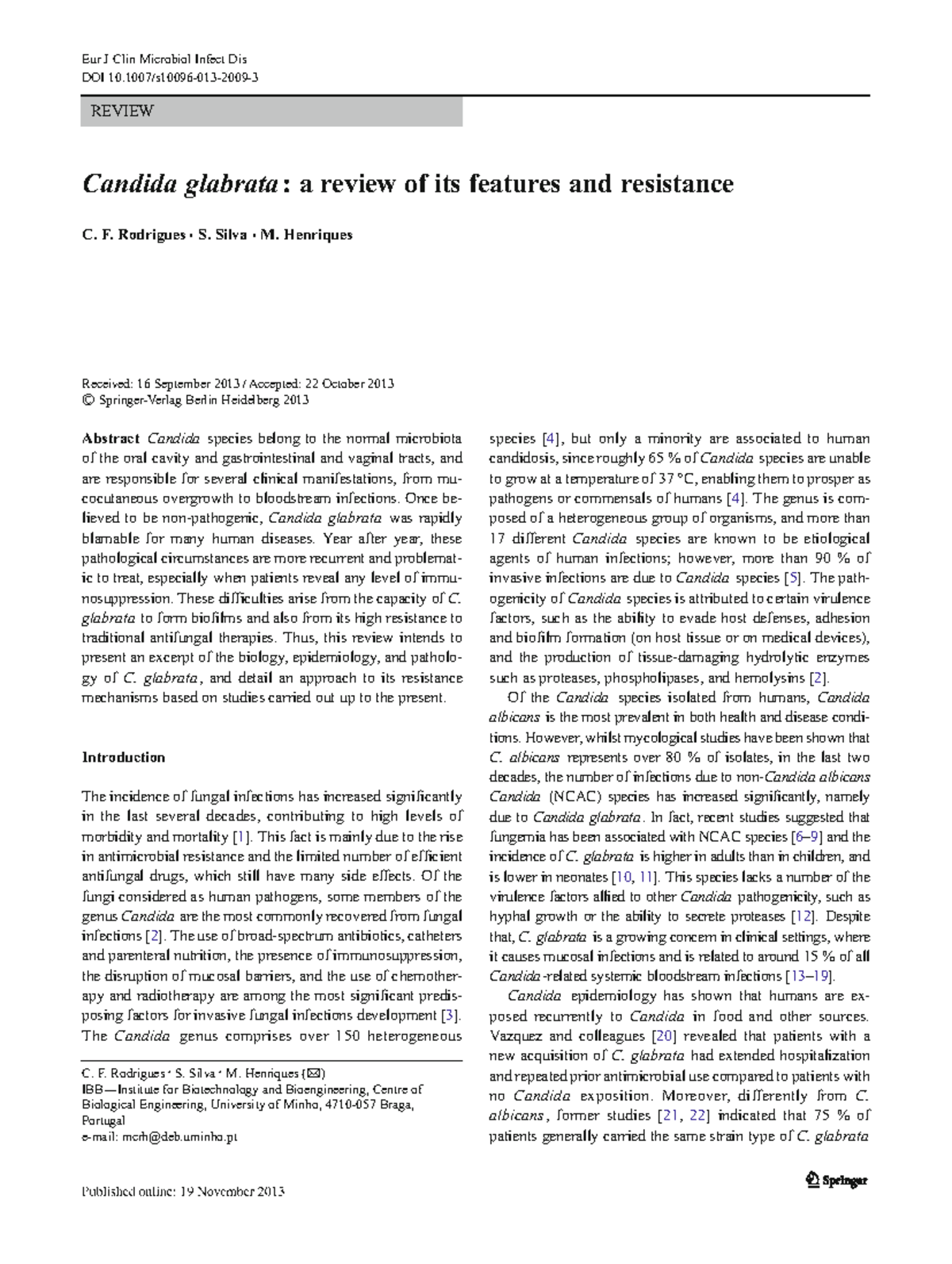 Candida glabrata a review of its features and resistance - REVIEW ...