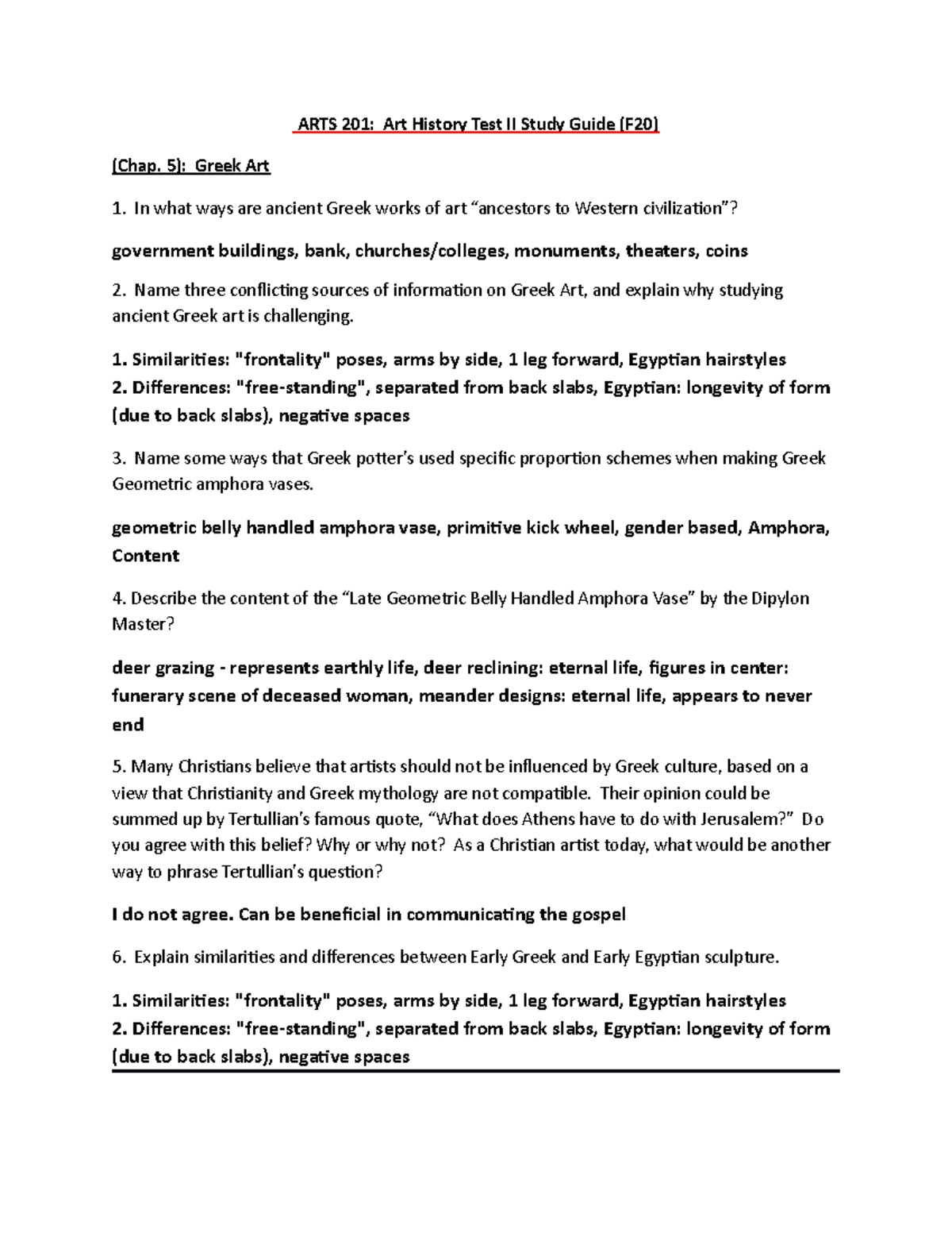 ARTS 201 F20 Study Guide Test II-1 - ARTS 201: Art History Test II ...