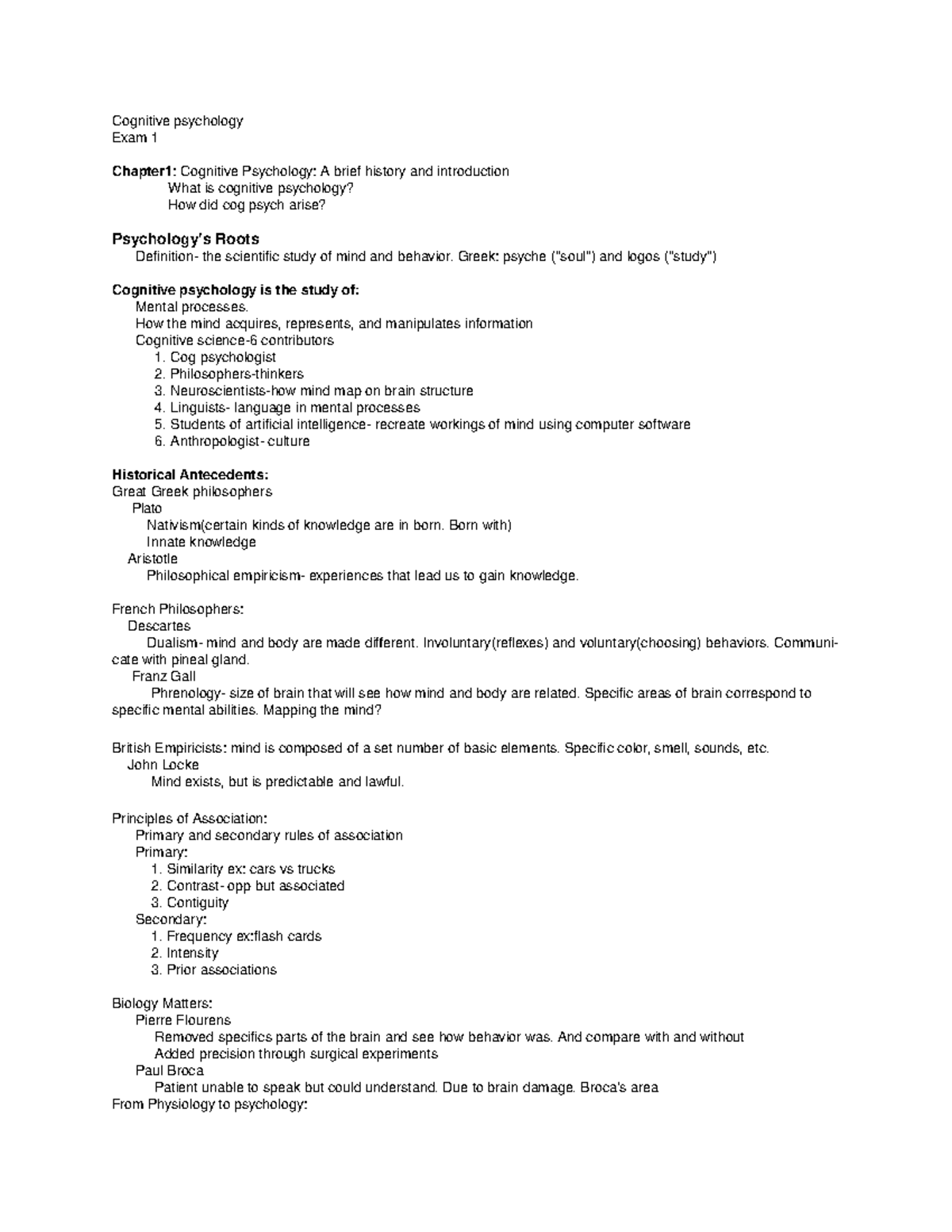 Cognitive Psychology - Lecture notes, lectures 1 - 6, chapters 1 and 2 ...