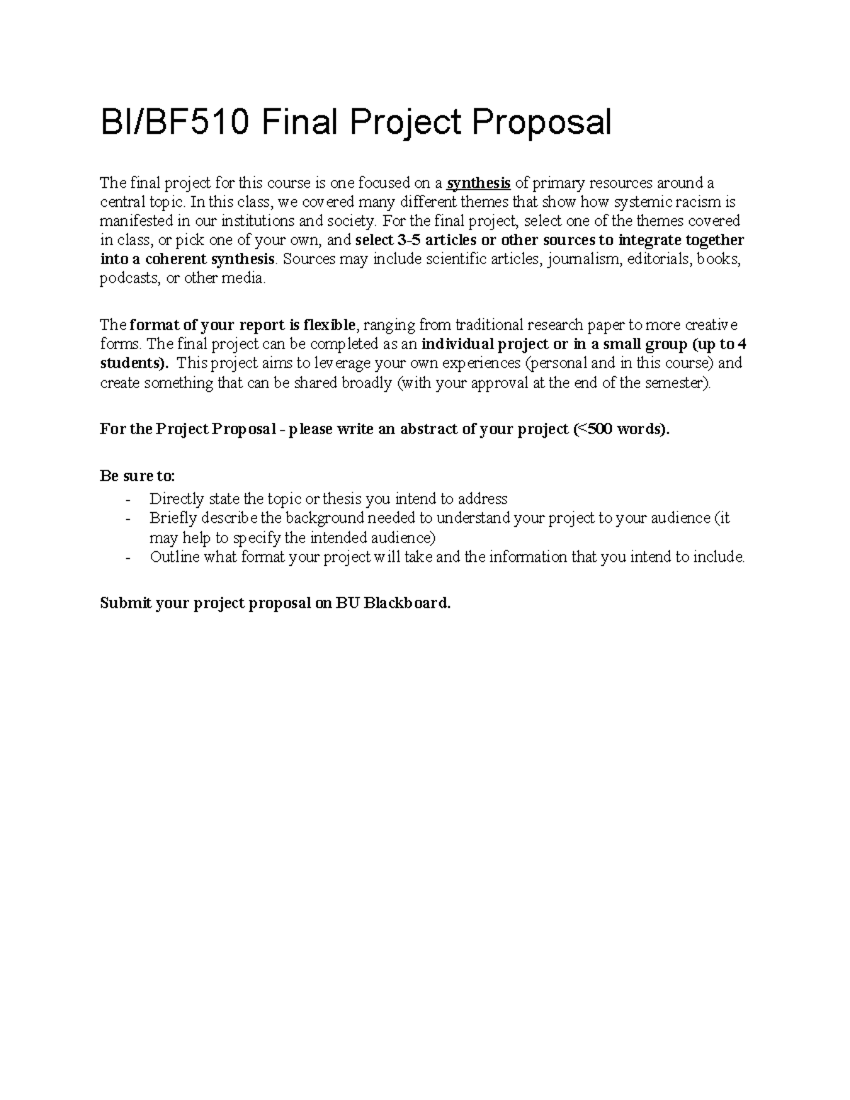 Project Proposal Instructions 510 S24 - BI/BF510 Final Project Proposal The final project for ...