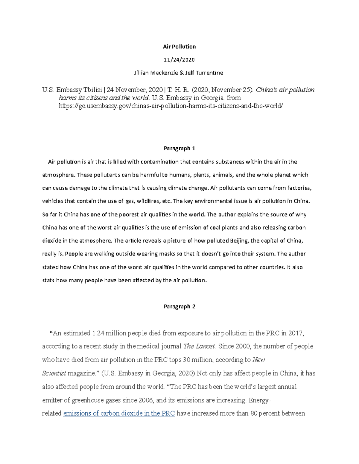 Environmental Issues paper - Air Pollution 11/24/ Jillian Mackenzie ...