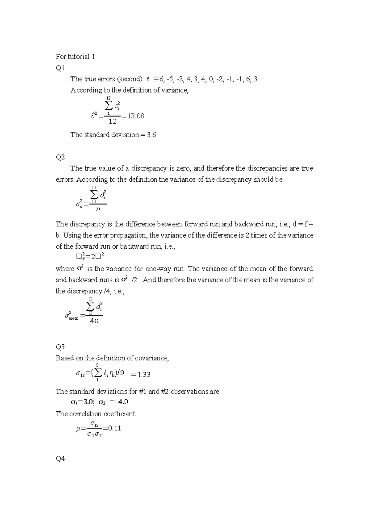 Answer to tutorial 1 and examples - For tutorial 1 Q The true errors ...