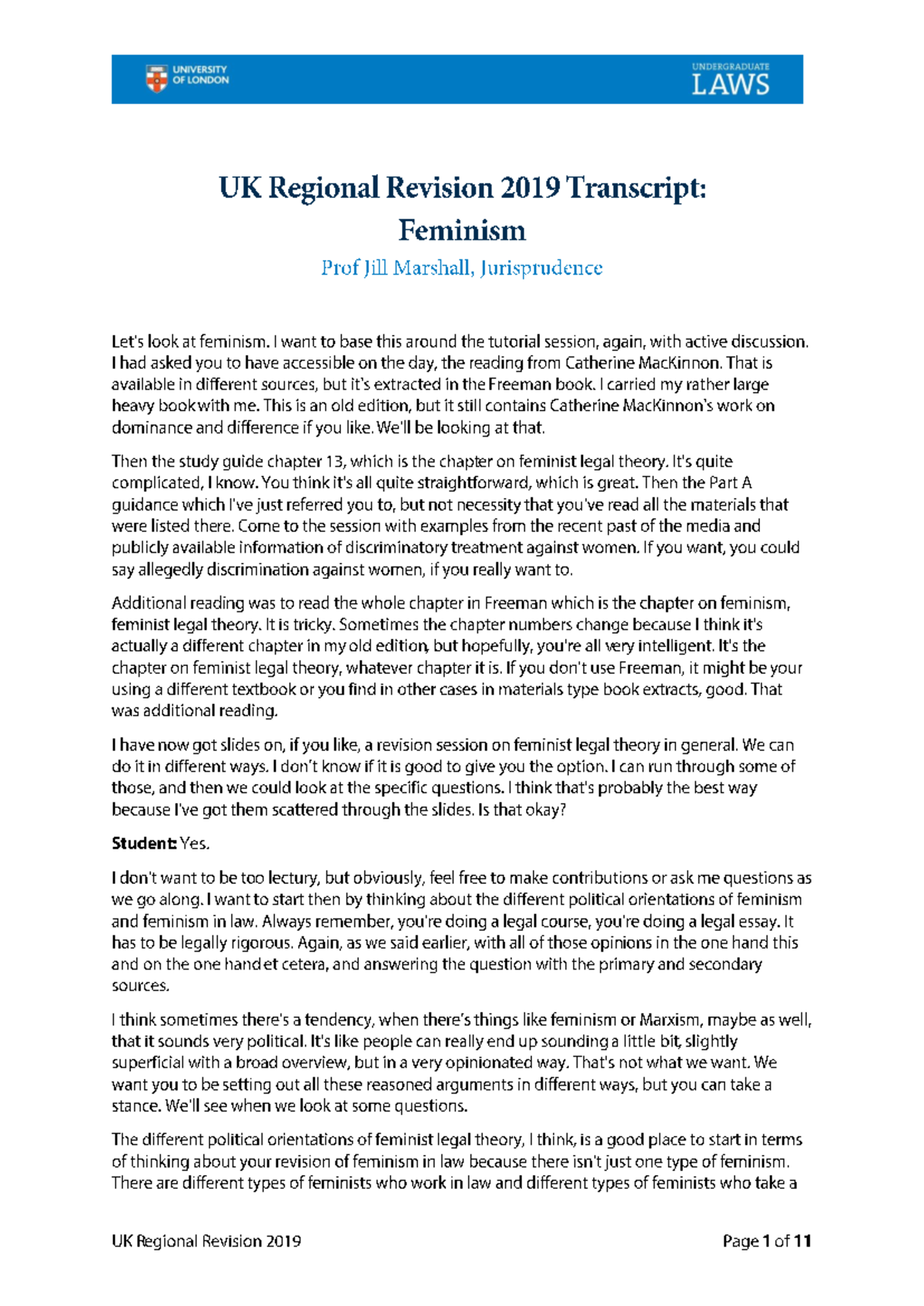 Jurisprudence - Feminism - transcript - final - UNIVERSITY ...