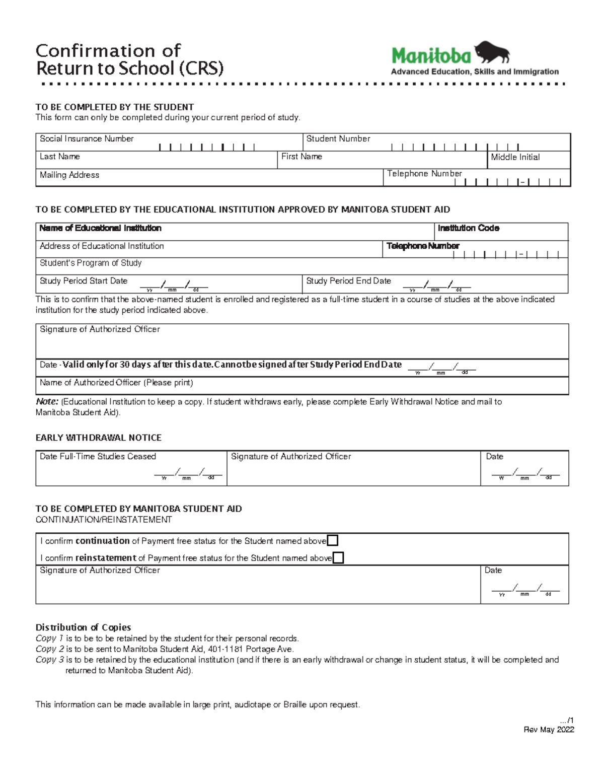 Return to school - .../ Rev May 2022 Confirmation of Return to School ...