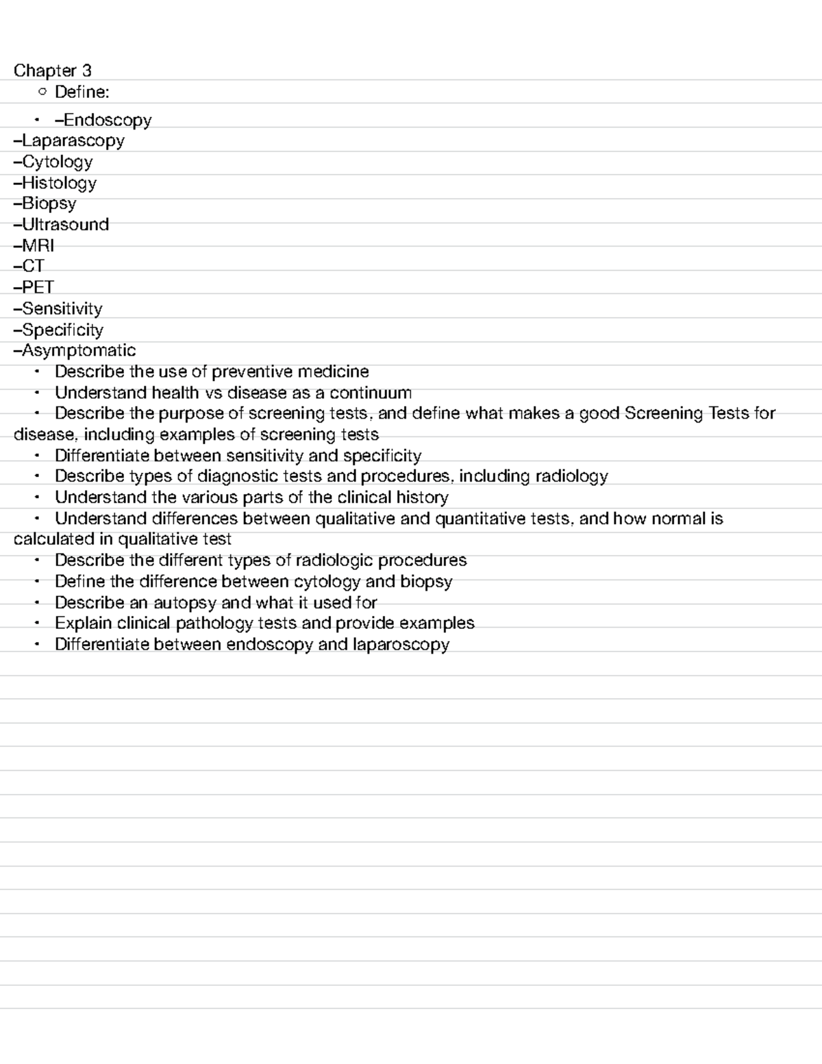 Lecture Notes - Objectives - Chapter 3 Define: –Endoscopy –Laparascopy ...