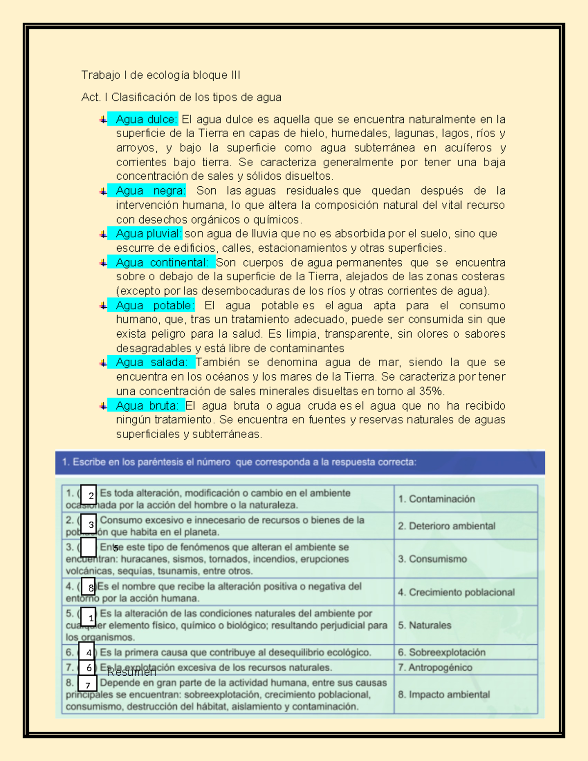 Bloque III - Trabajo I de ecología bloque III Act. I Clasificación de los tipos de agua Agua ...