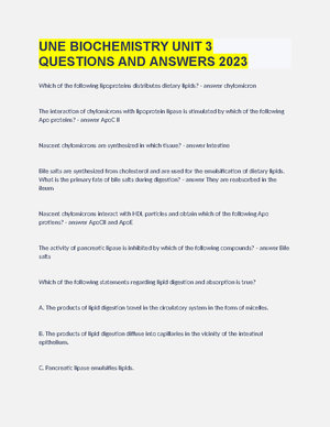 UNE Biochemistry Final EXAM Questions WITH 100% Correct Answers - UNE ...
