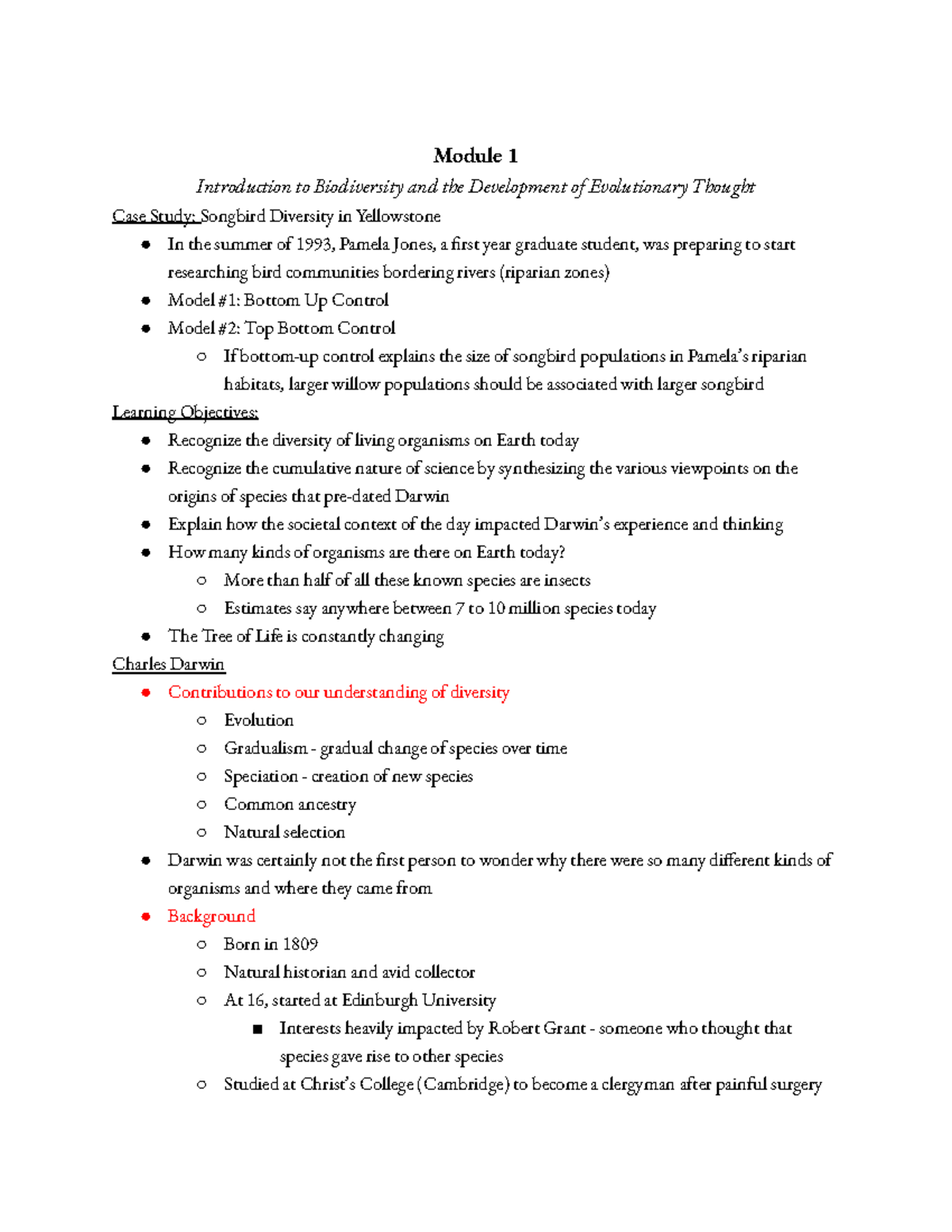 Module 1 Notes - Module 1 Introduction to Biodiversity and the ...