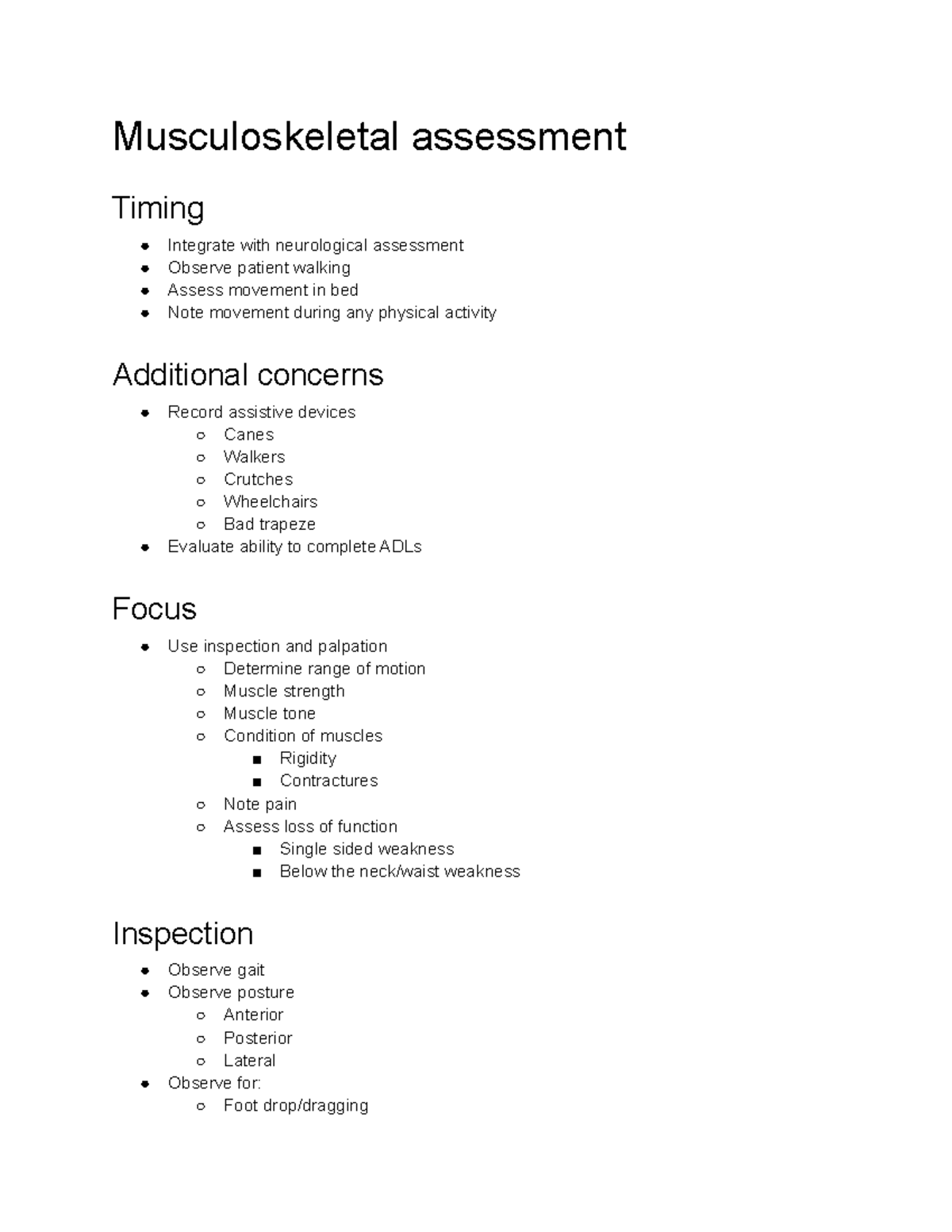 Musculoskeletal assessment - Musculoskeletal assessment Timing ...