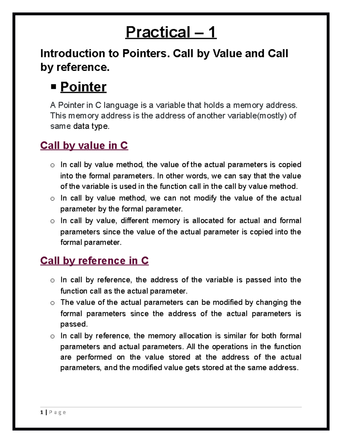 Data Structure Lab Manual For Ceit Practical 1 Introduction To Pointers Call By Value And