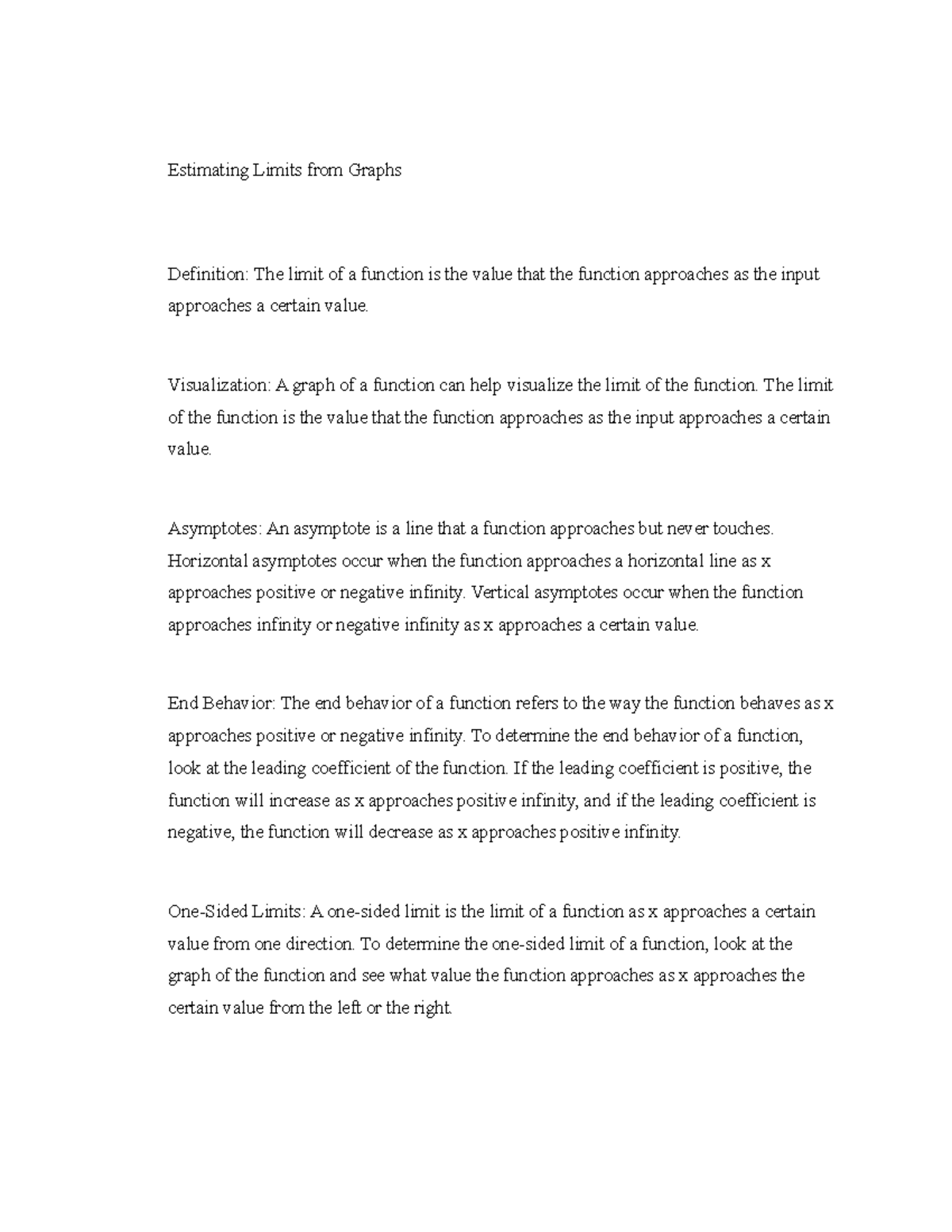 Estimating Limits from Graphs - Estimating Limits from Graphs Definition: The limit of a ...