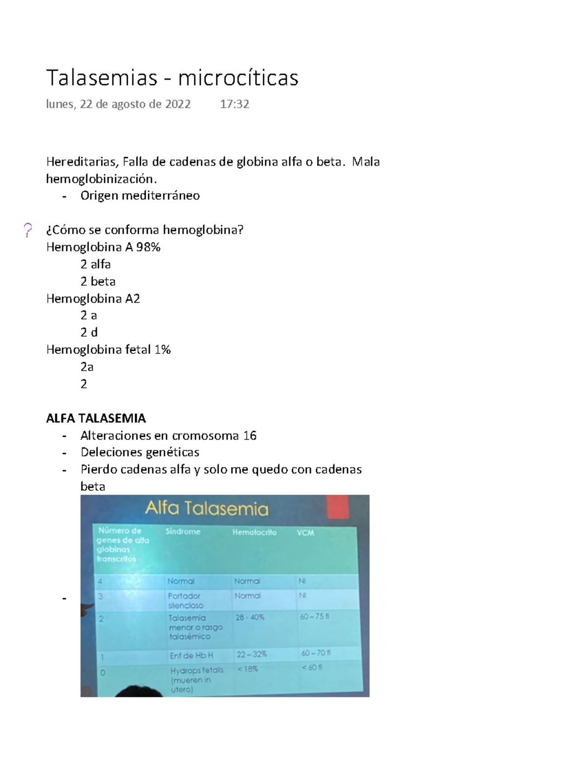 Talasemias - microcíticas - Hereditarias, Falla de cadenas de globina ...