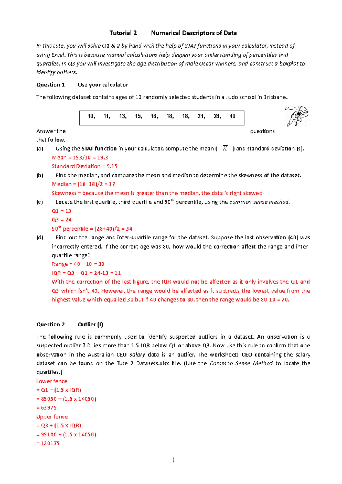 Tute 2 Numerical Descriptors of Data - Tutorial 2 Numerical Descriptors ...