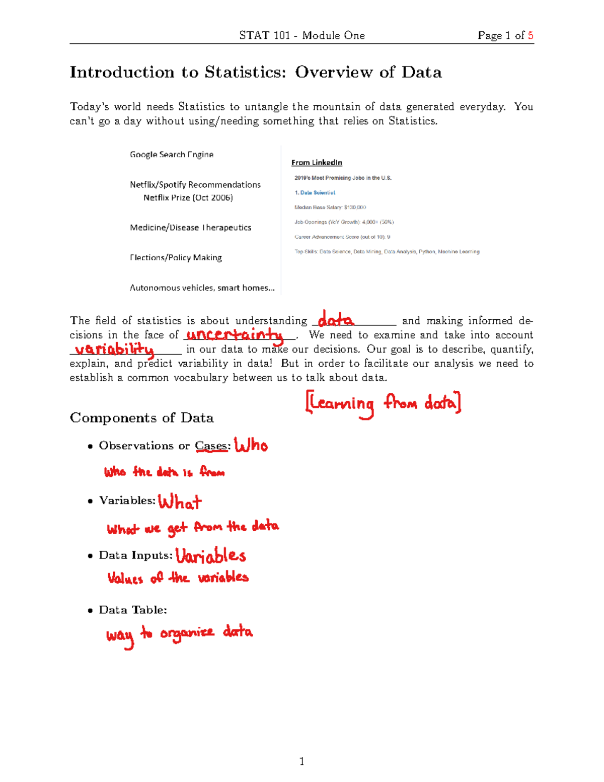 L1 Notes: Introduction to Statistics and Data - Introduction to ...