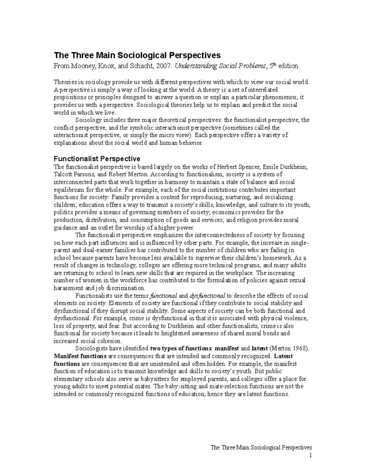 The Three Main Sociological Perspectives - Understanding Social ...