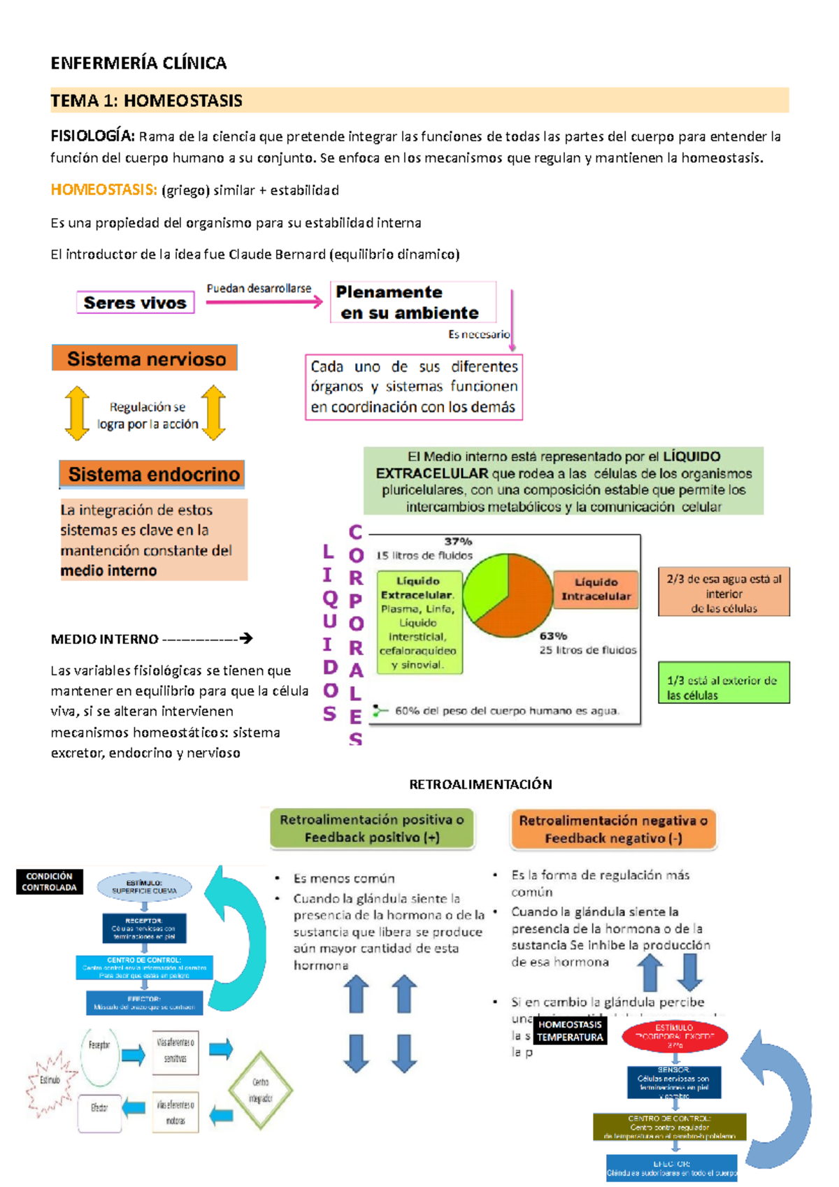 Tema1 - xcvbnm, - ENFERMERÍA CLÍNICA TEMA 1: HOMEOSTASIS FISIOLOGÍA: Rama de la ciencia que ...