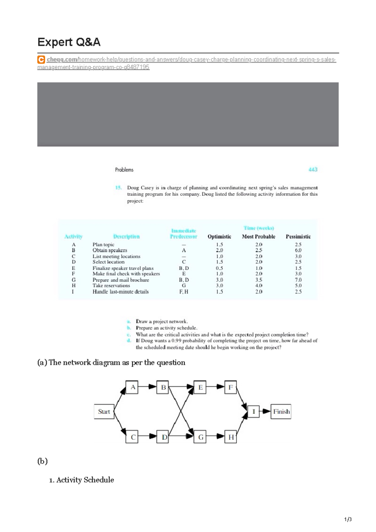 Chegg - CPM AND PERT PROBLEM SOLVED FORM Anderson Management Science - 1/ Expert Q&A - Studocu