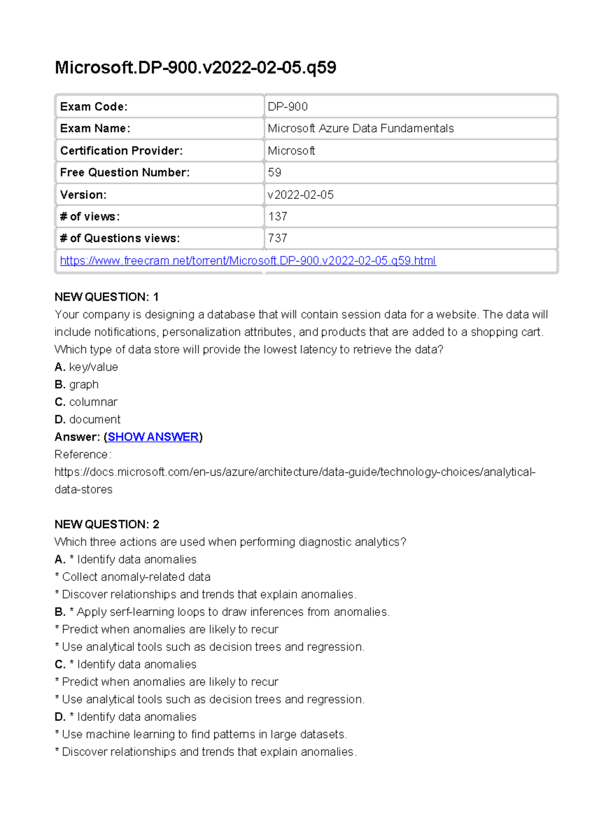 Microsoft.DP-900 - DP 900 - Microsoft.DP-900.v2022-02-05 Exam Code: DP ...