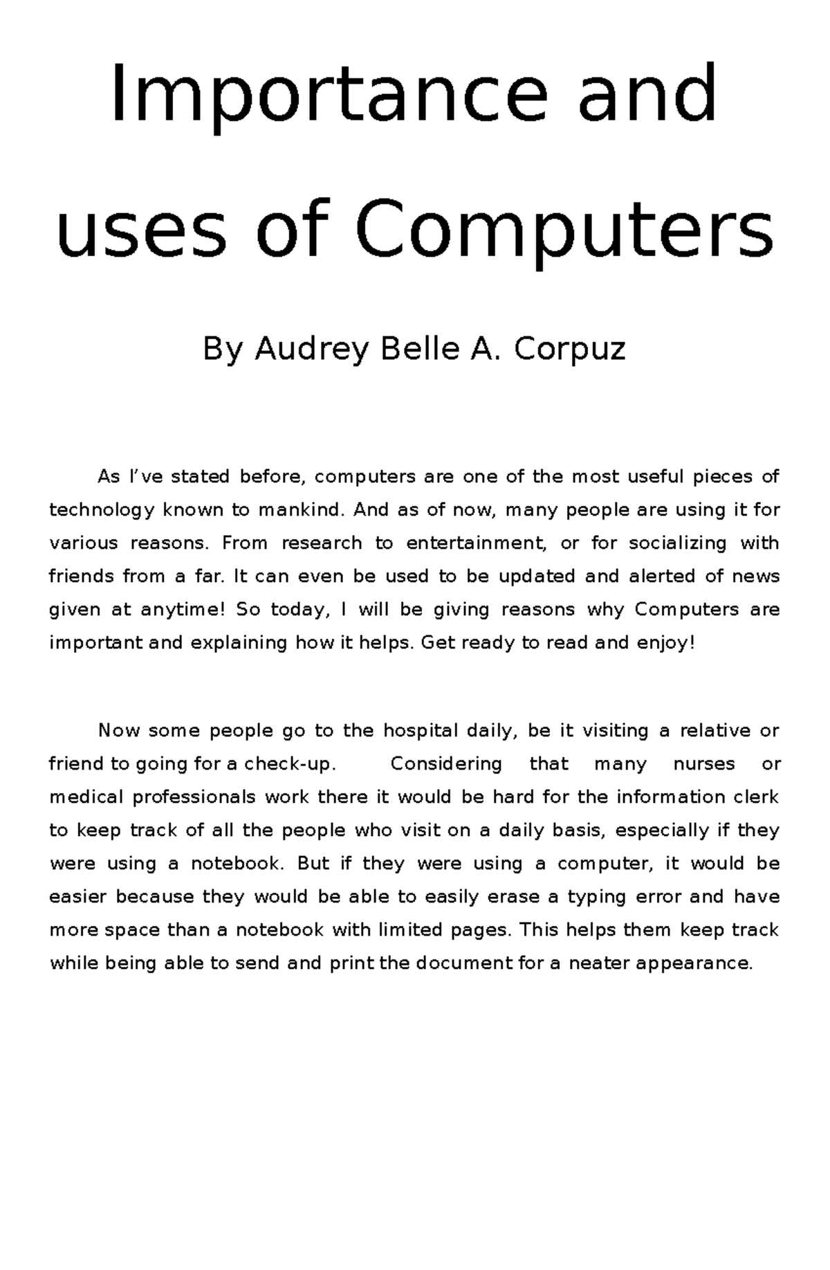 Importance and uses of Computers - Importance and uses of Computers By ...