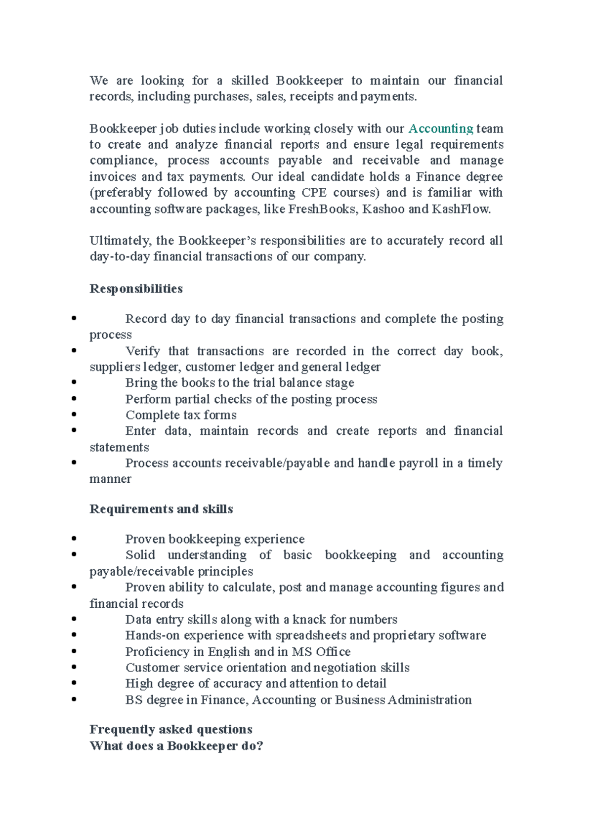 We are looking for a skilled Bookkeeper to maintai - Bookkeeper job ...