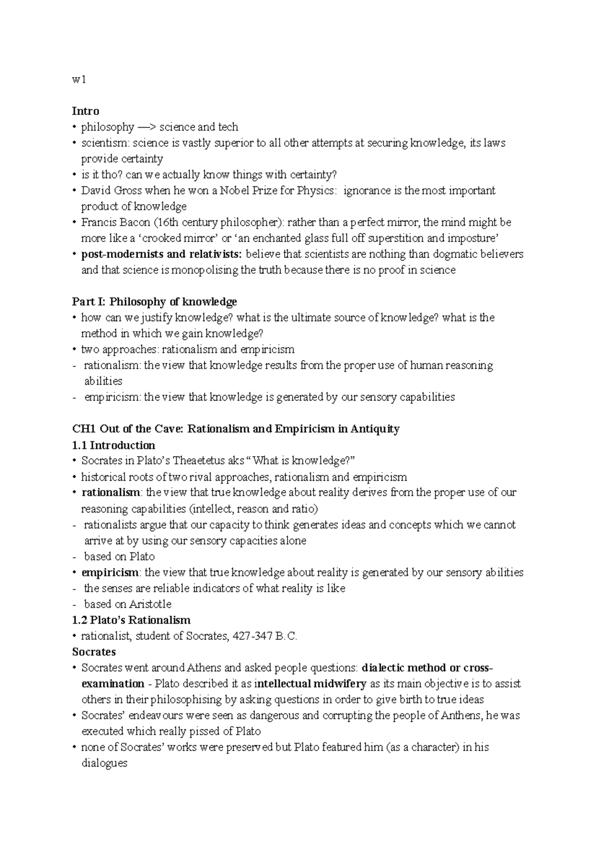 Week 1 - book intro + CH1 - philosophie - w Intro philosophy —> science ...