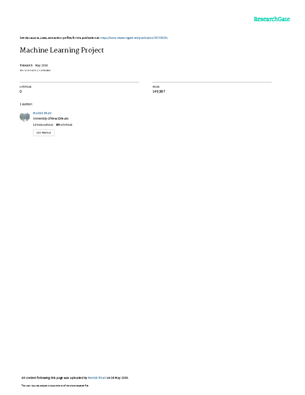 Manish Bhatt 2451137 Project IV - See discussions, stats, and author ...