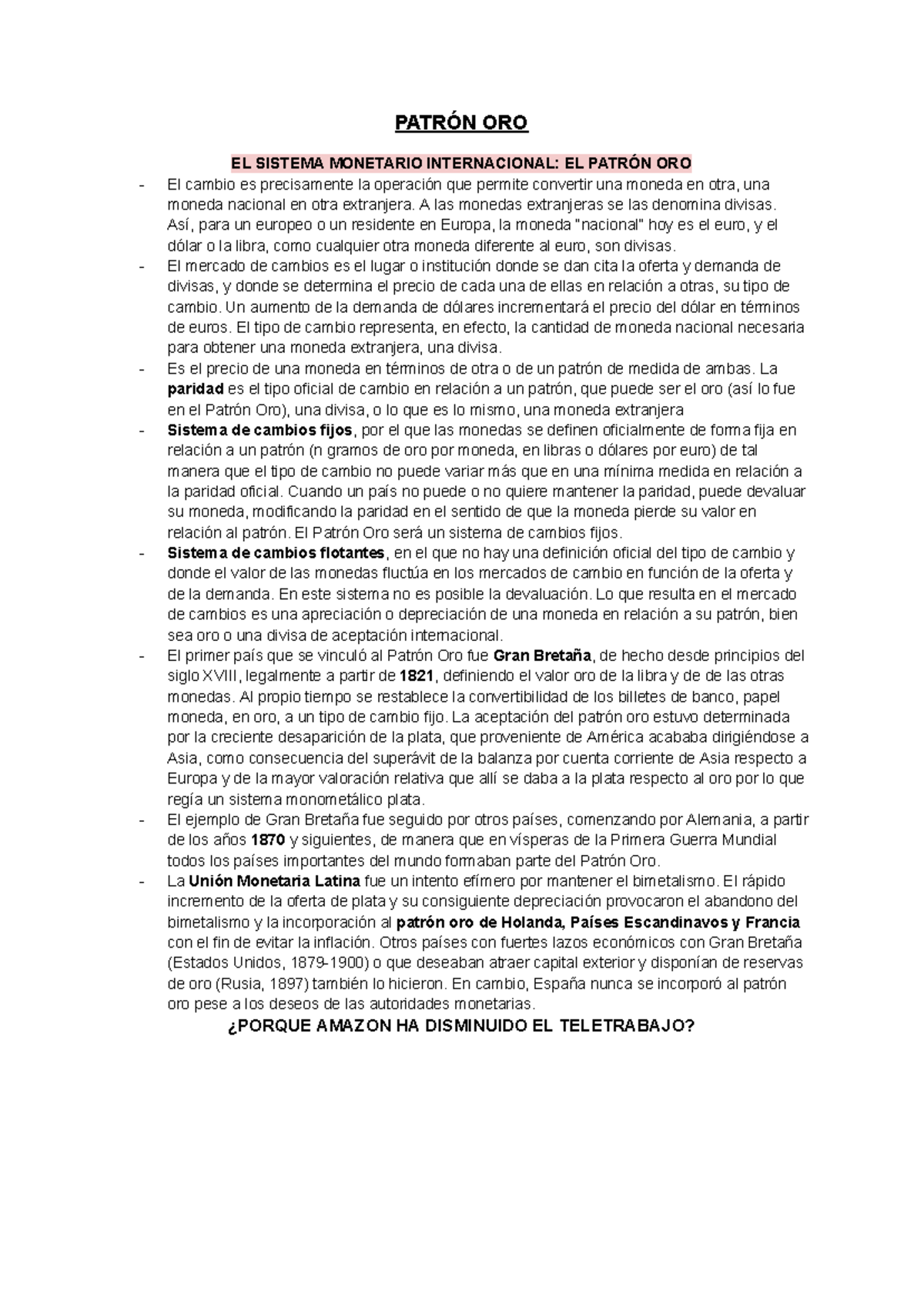 PatróN ORO - Apuntes patrón oro - PATRÓN ORO EL SISTEMA MONETARIO ...