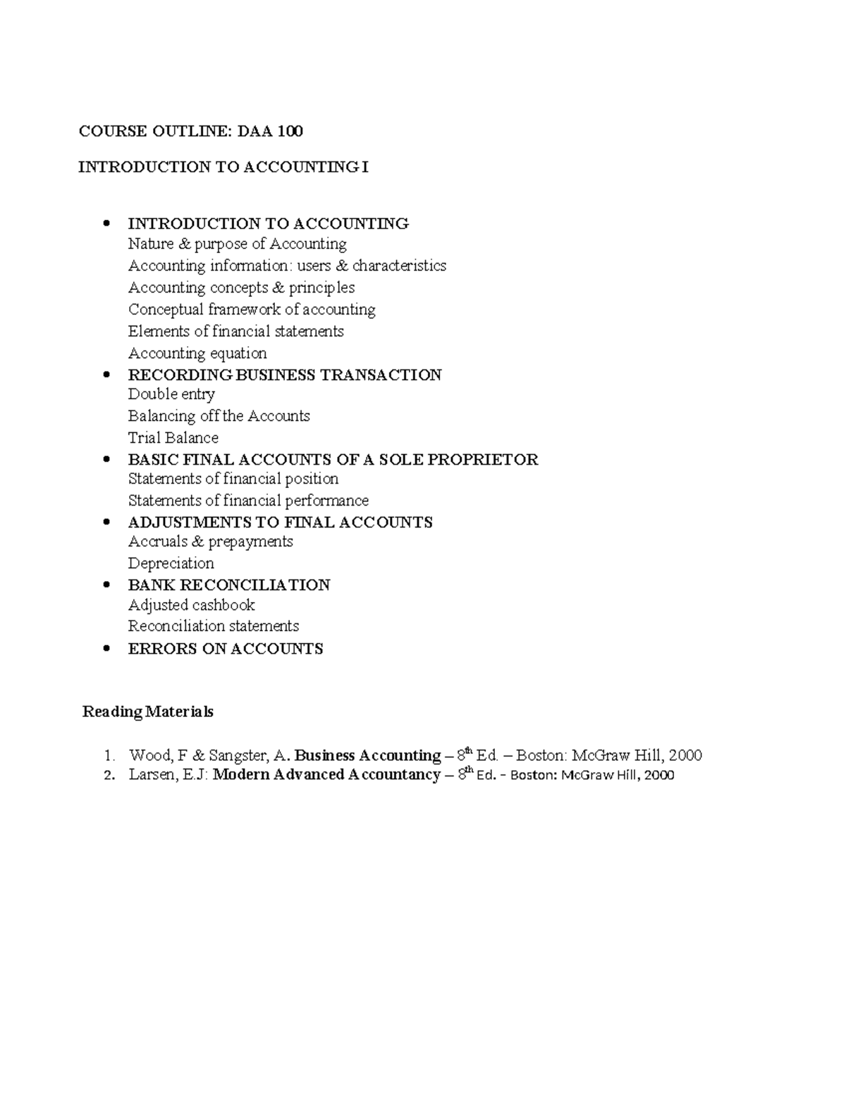 Fundermental Accounting Assumptions - COURSE OUTLINE: DAA 100 ...