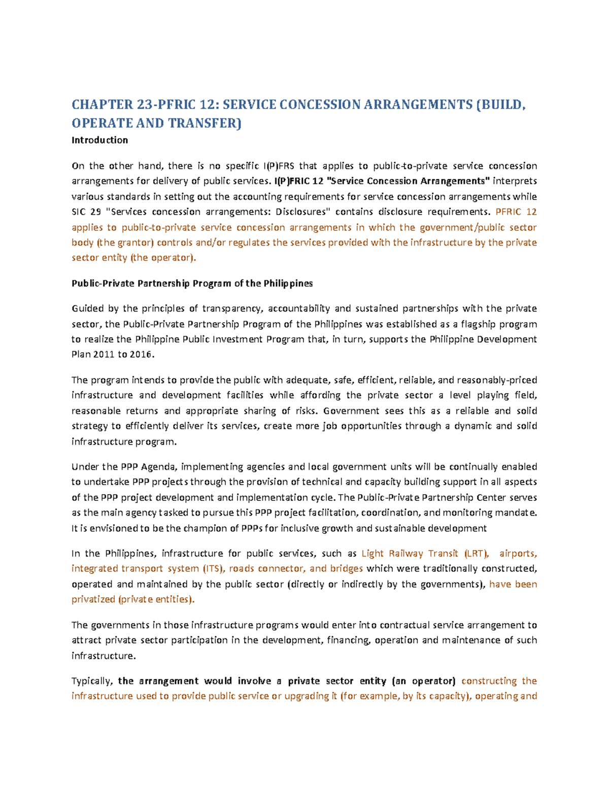 Chapter-23 - Service Concession Arrangements - CHAPTER 23-PFRIC 12 ...