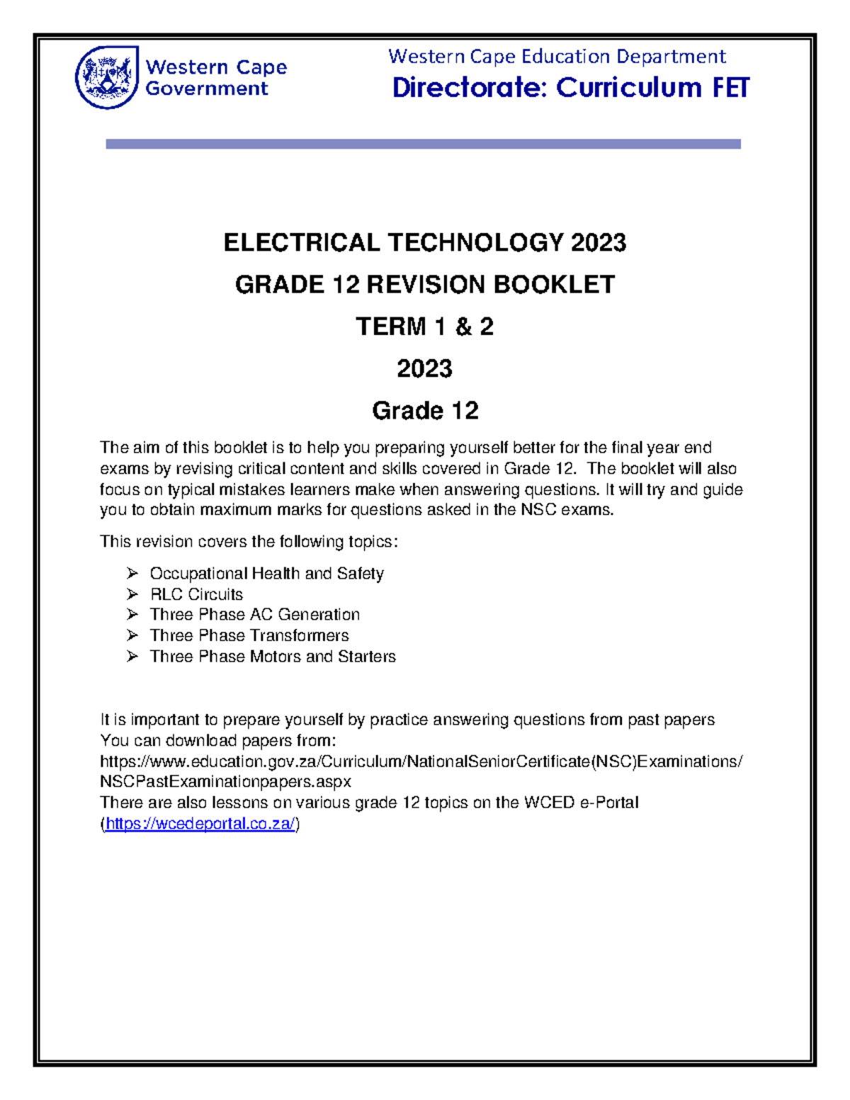 Electrical Technology Revision Pack Term 1 & 2 (revised edition ...
