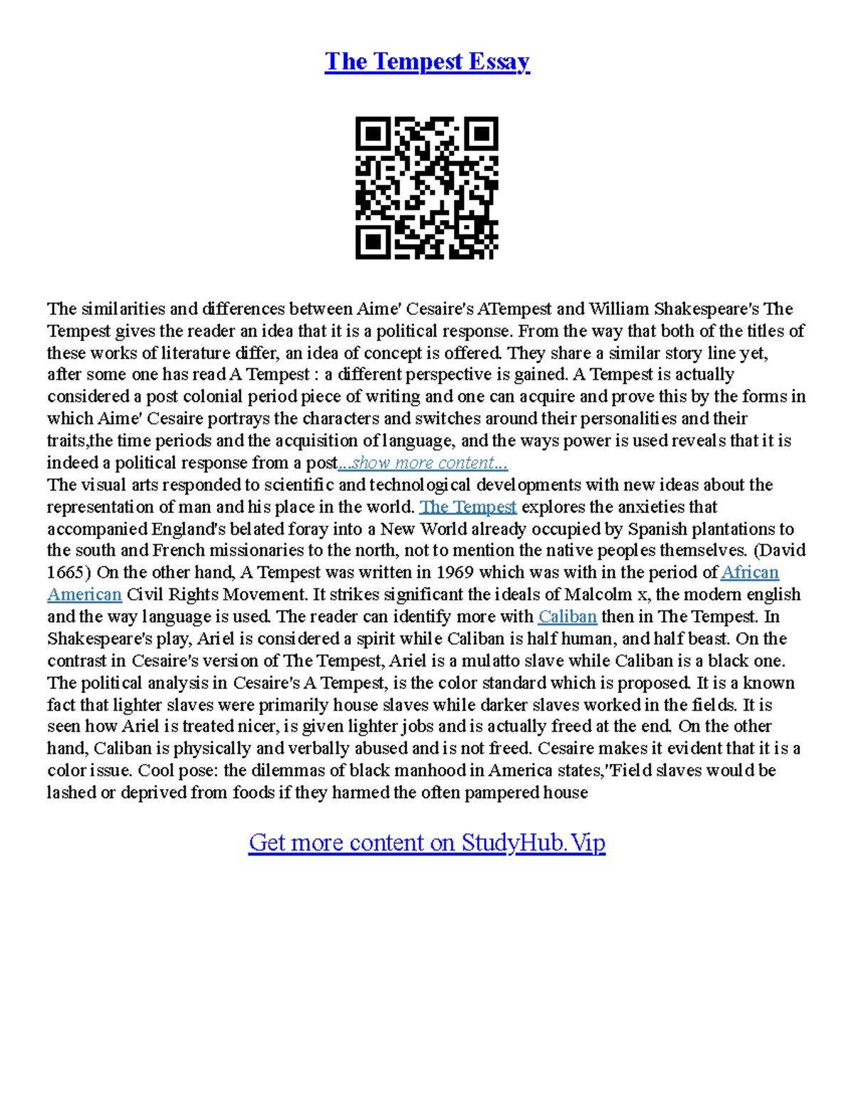 The Tempest Essays - The Tempest Essay The similarities and differences ...