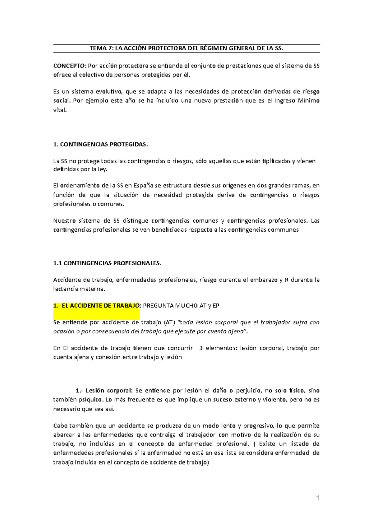 SS. Tema 7. La accion protectora del regimen general de la S - TEMA 7 ...