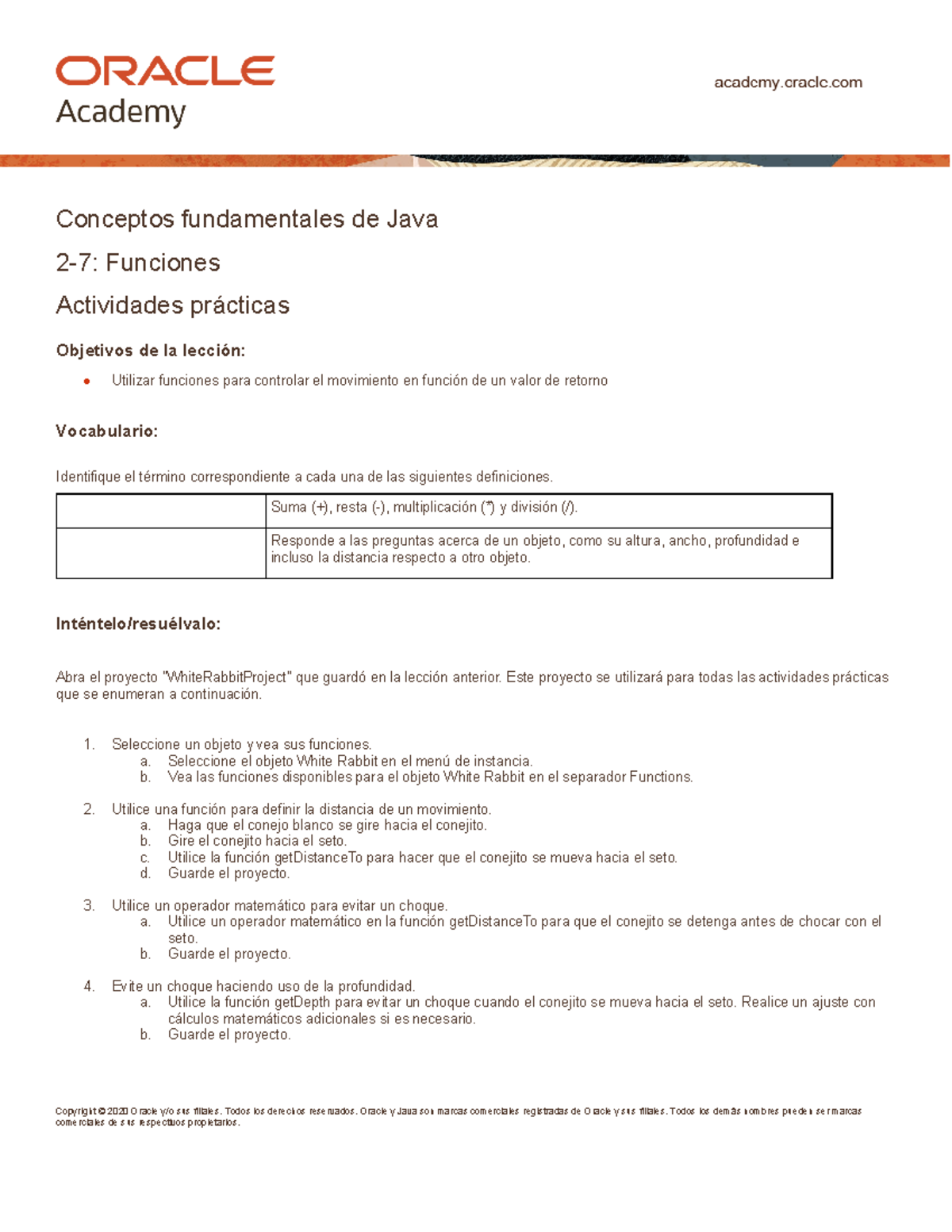Jf 2 7 Practice Esp Ninguna Copyright © 2020 Oracle Yo Sus Filiales Todos Los Derechos 