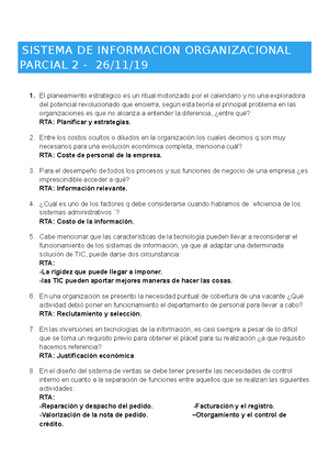 Segundo parcial SIO - Sistemas de Información Organizacionales - Studocu