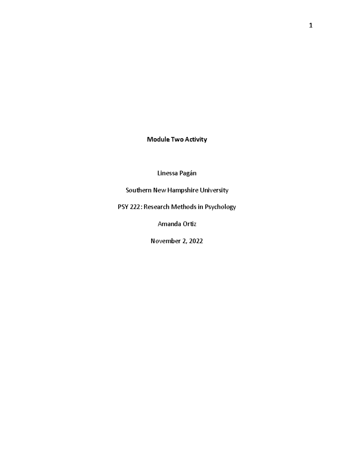 PSY222 Module Two Activity - Module Two Activity Linessa Pagán Southern ...