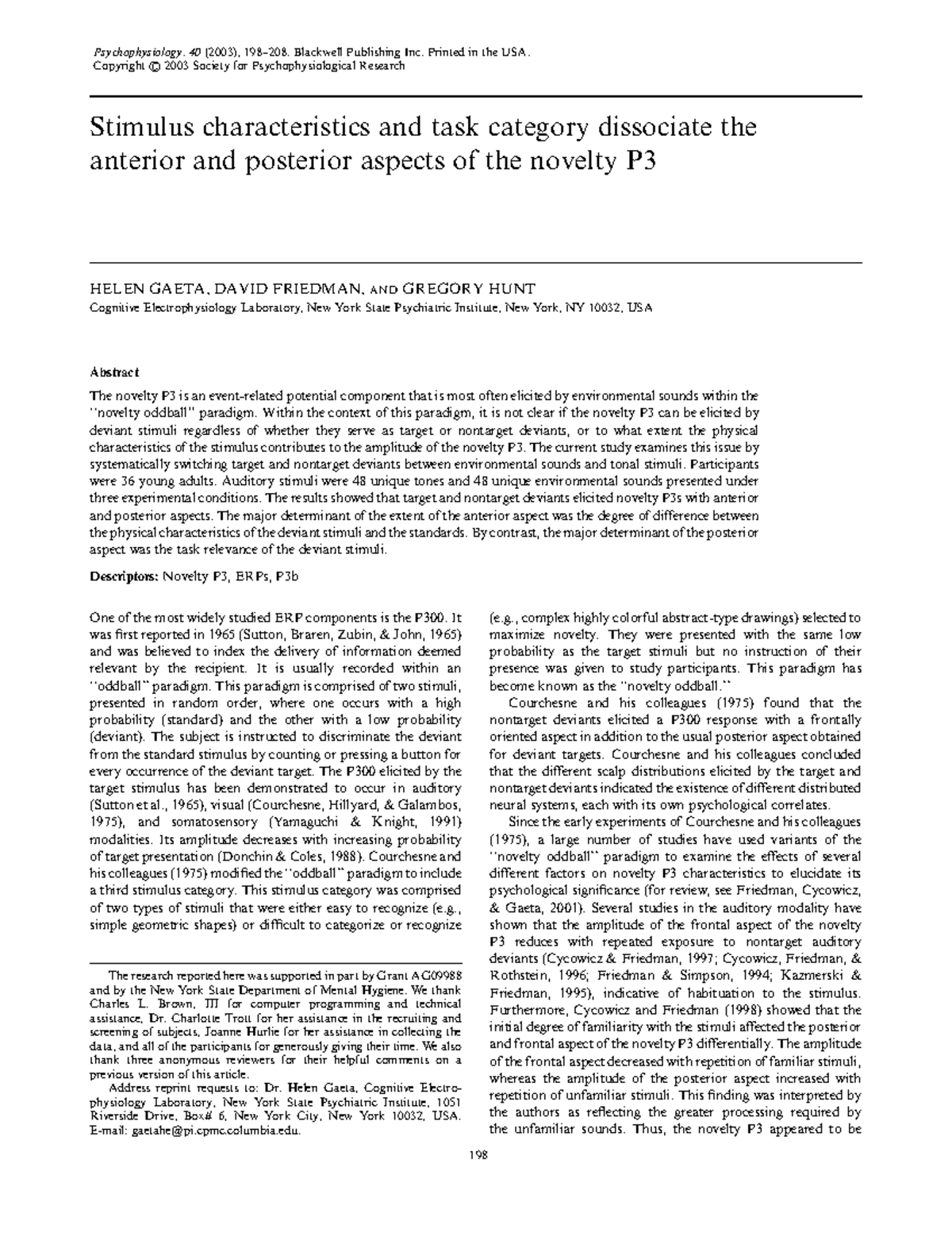 Gaeta 2003 - rfrfrf - Stimulus characteristics and task category ...