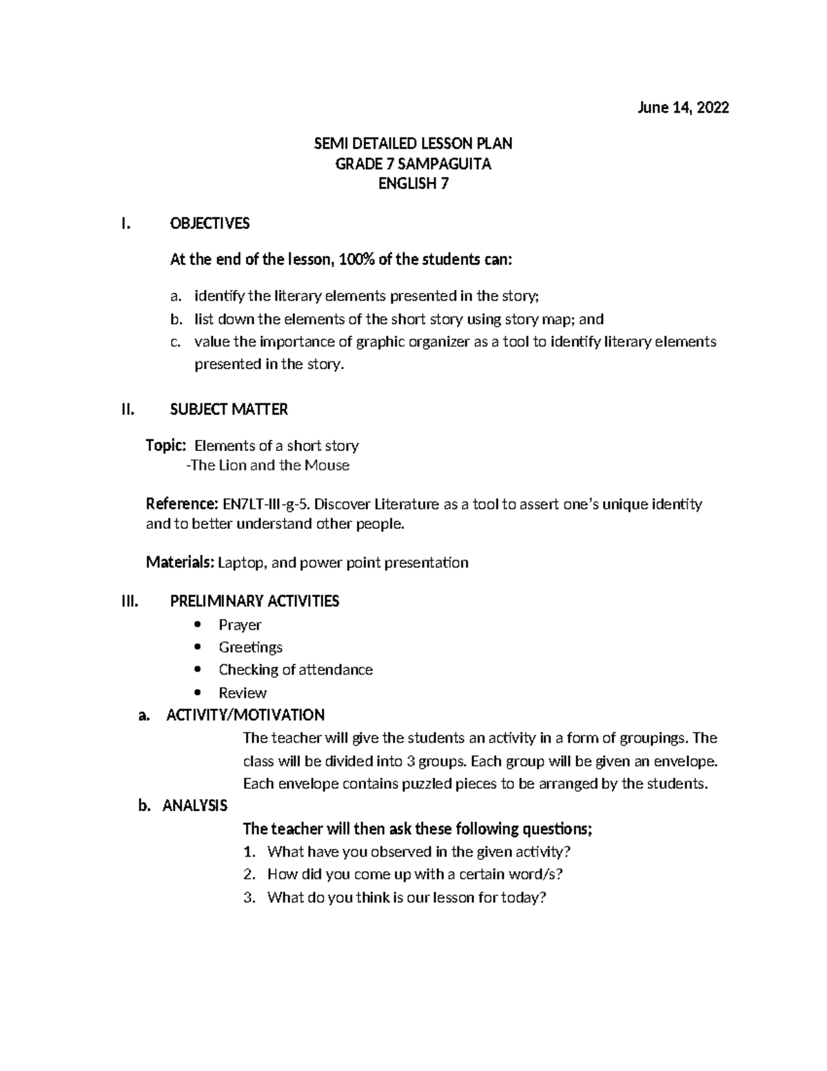 SEMI Detailed Lesson PLAN COT 2 - June 14, 2022 SEMI DETAILED LESSON ...