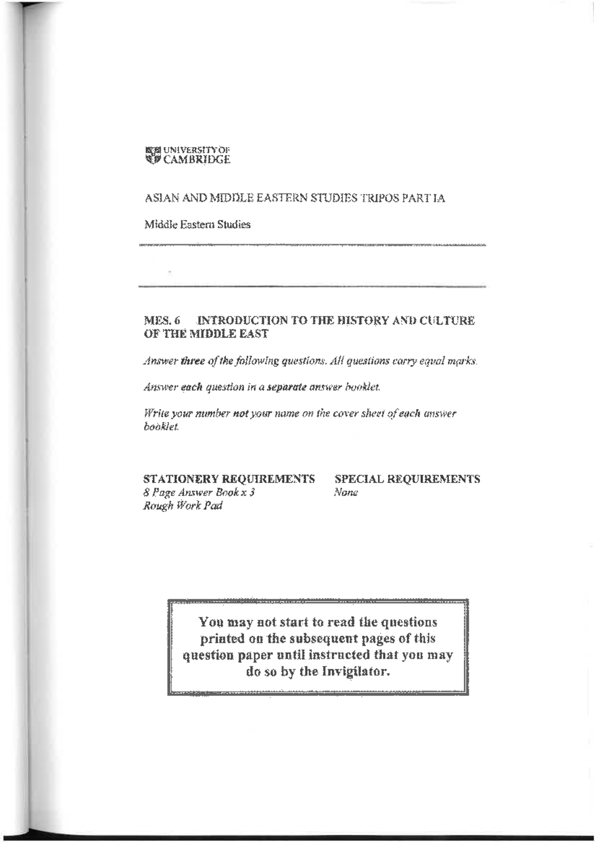Exam 2013, questions - UNIVERSITYOF ASIANAND MIDDLE EASTERN STUDIES ...