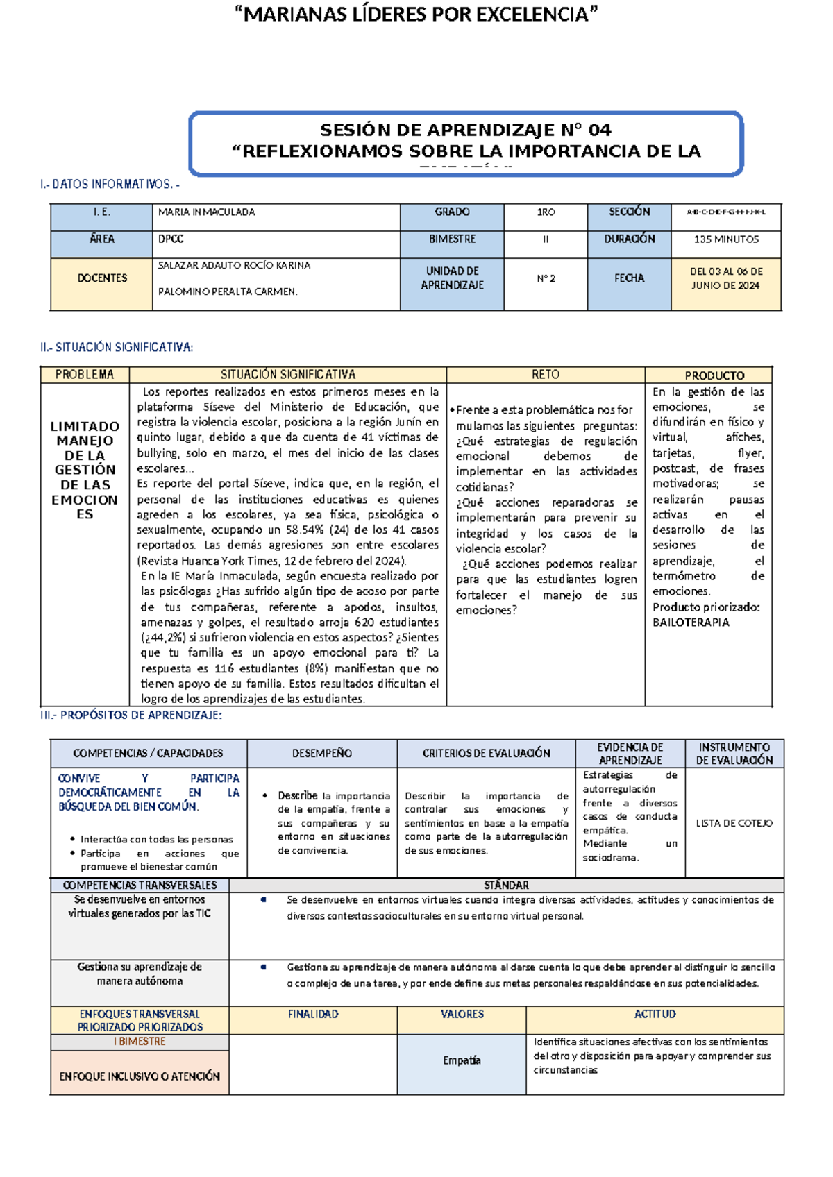 Sesión 4- Dpcci-1° BIM-II - ####### I.- DATOS INFORMATIVOS. - I. E ...
