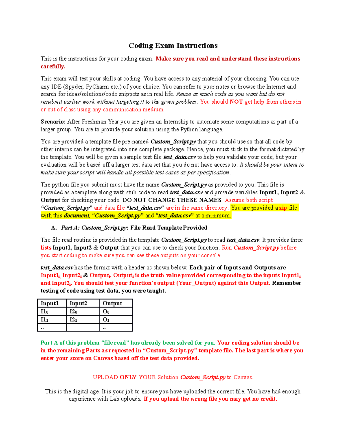 Coding Exam Instructions - Make sure you read and understand these ...