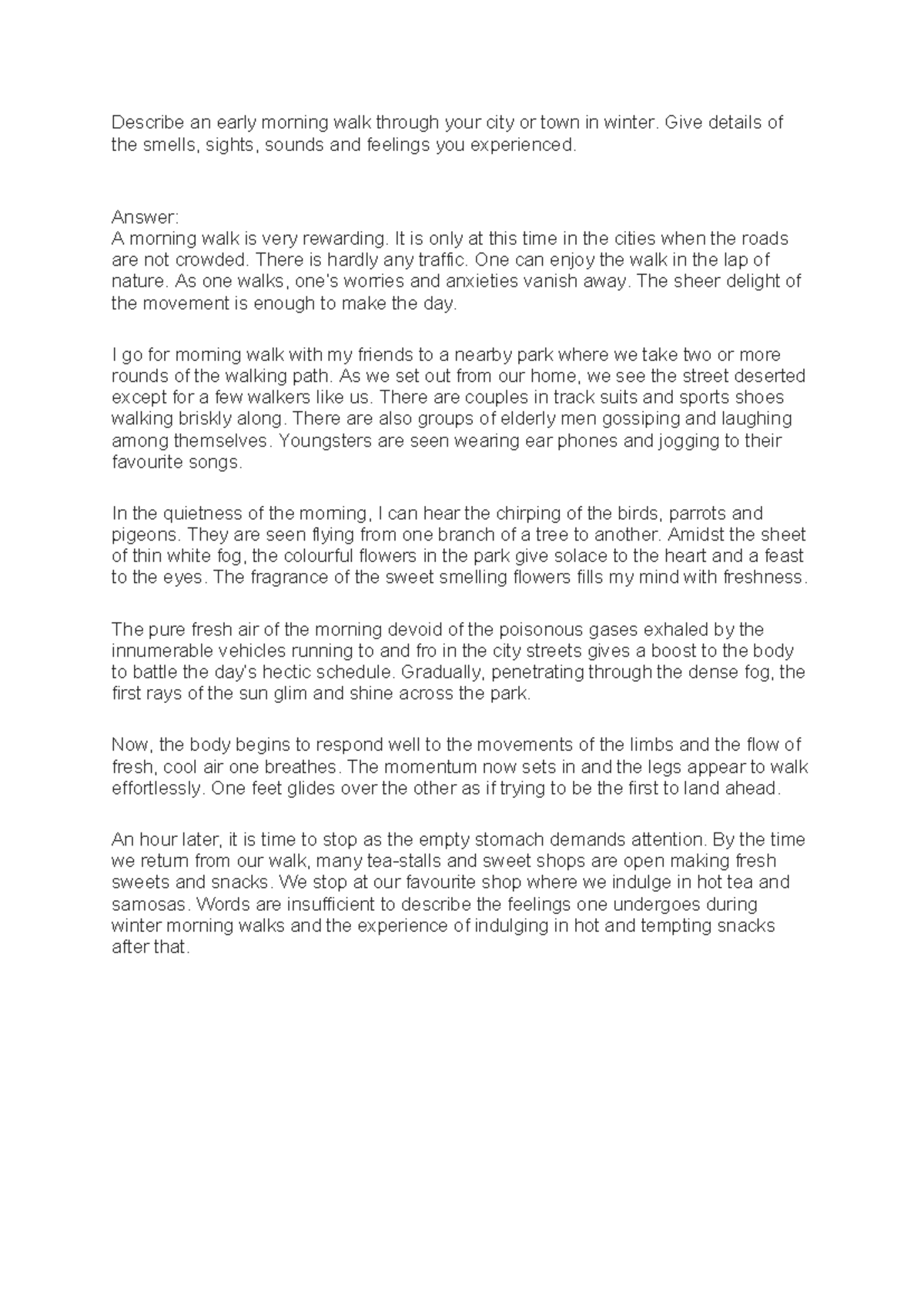 Descriptive writing - Describe an early morning walk through your city ...