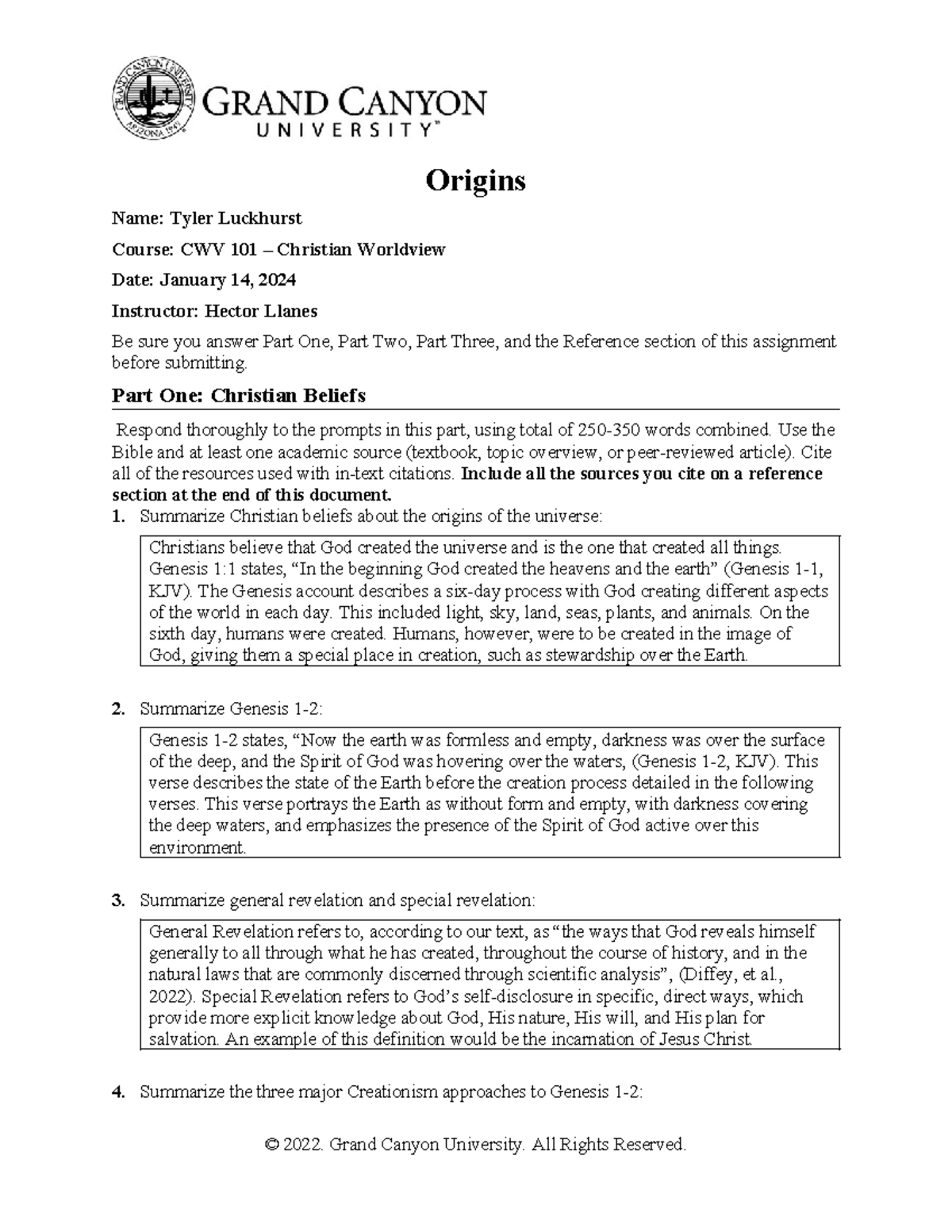 CWV 101 Origins Tyler Luckhurst - Origins Name: Tyler Luckhurst Course ...