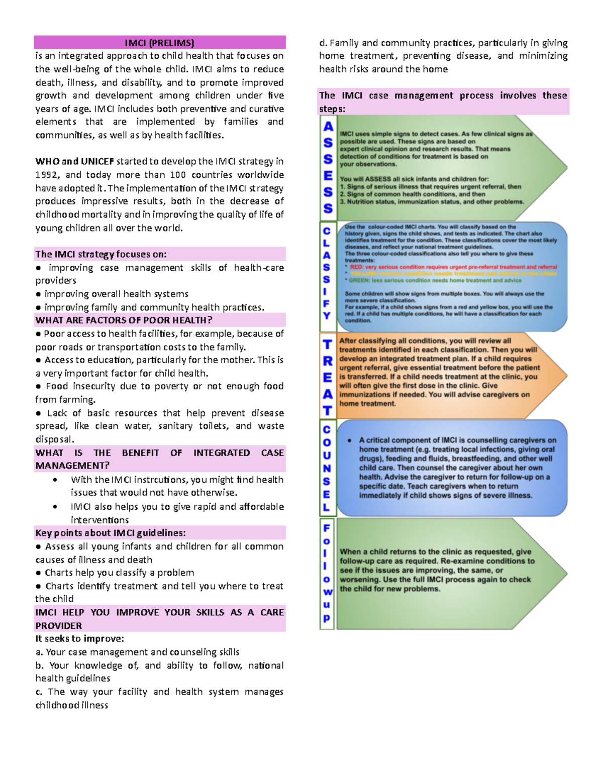 IMCI- Reviewer-Prelims - IMCI (PRELIMS) is an integrated approach to ...