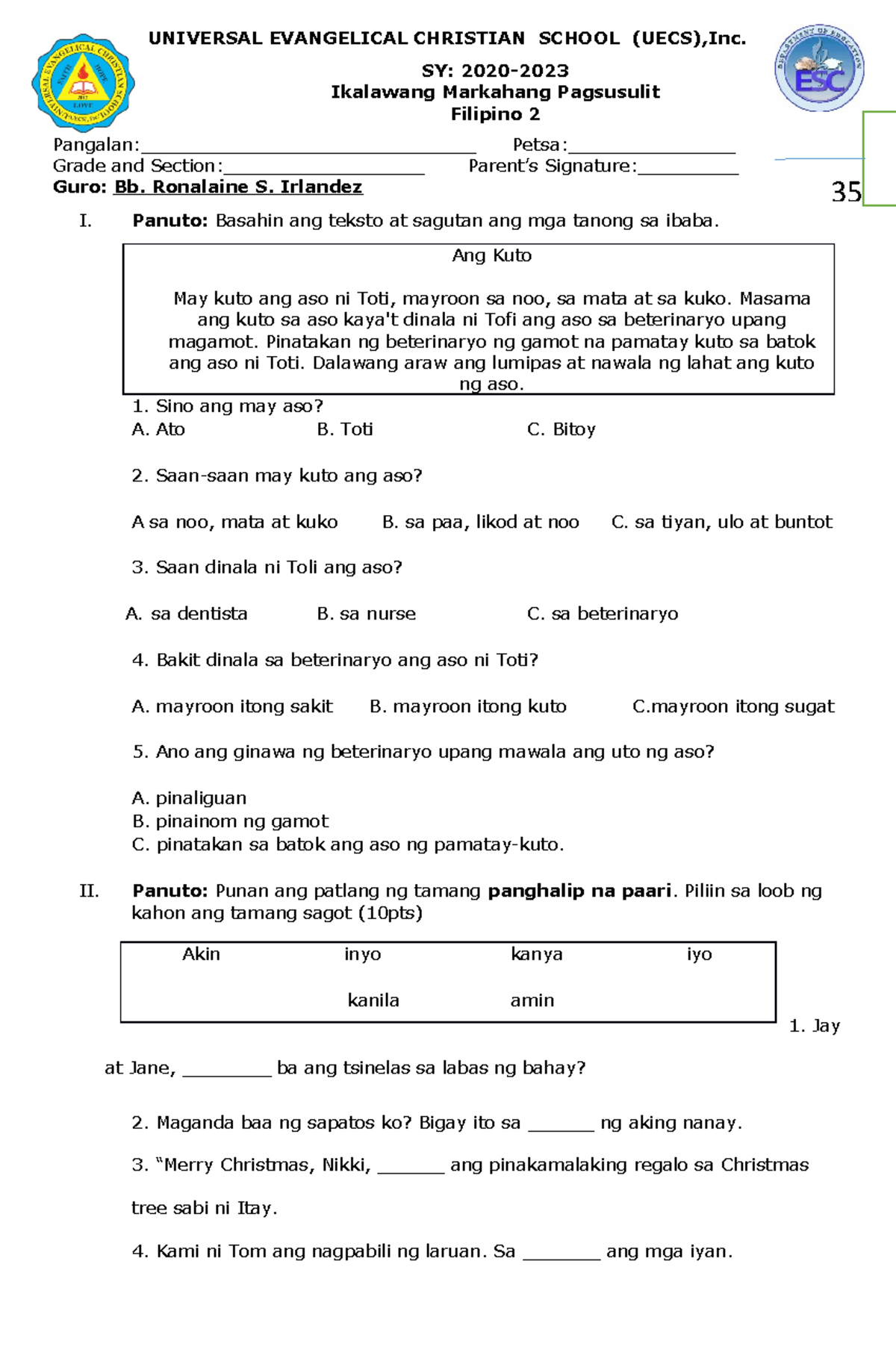 Fil 2- 2nd P - Fil - UNIVERSAL EVANGELICAL CHRISTIAN SCHOOL (UECS),Inc ...