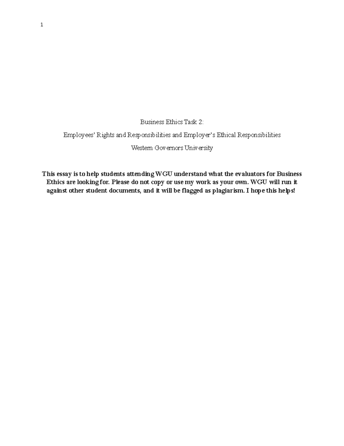 Business Ethics Task 2 - First Pass - Business Ethics Task 2: Employees ...