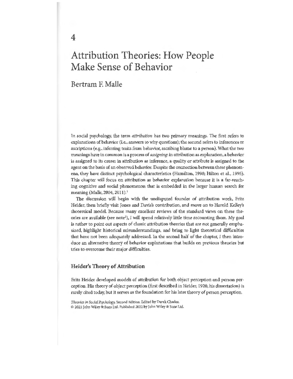Malle (2022) Attribution theories - 4 Attribution Theories: How People ...