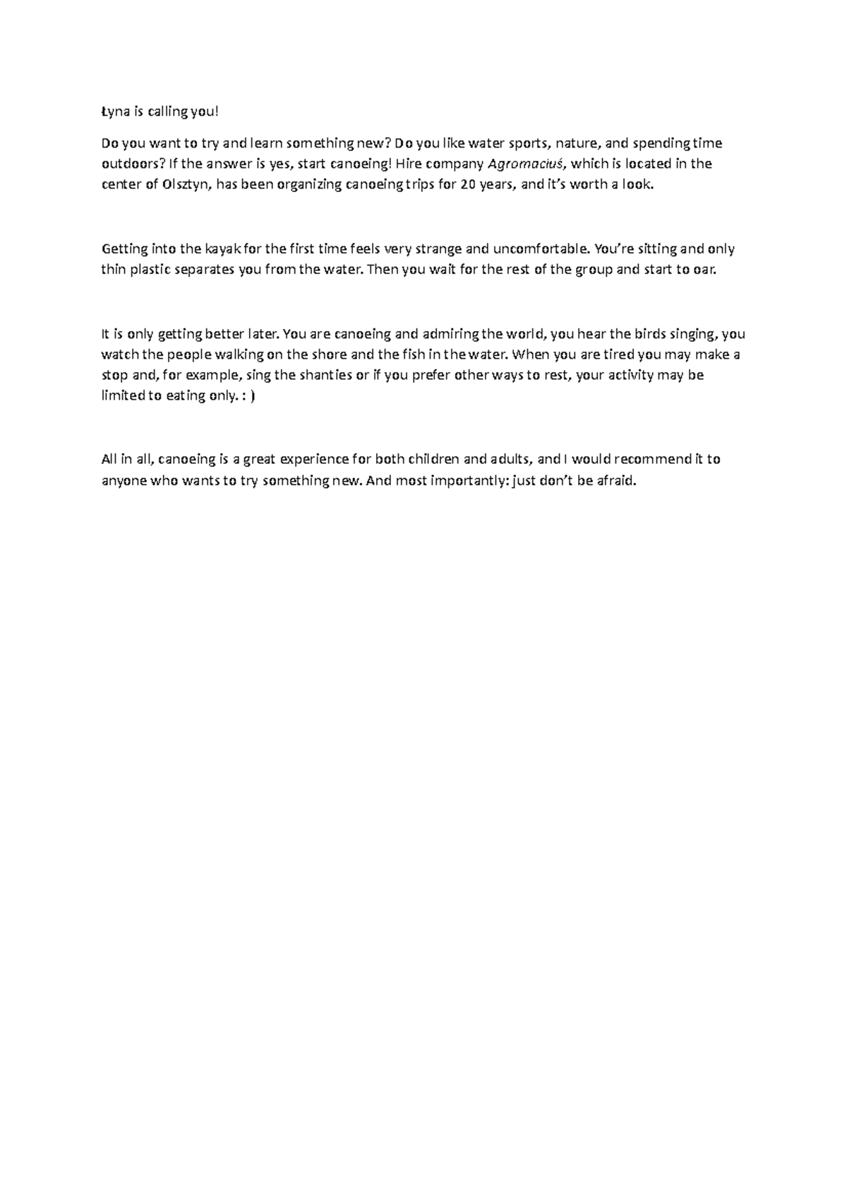 Łyna is calling you - dfdffd - Łyna is calling you! Do you want to try ...