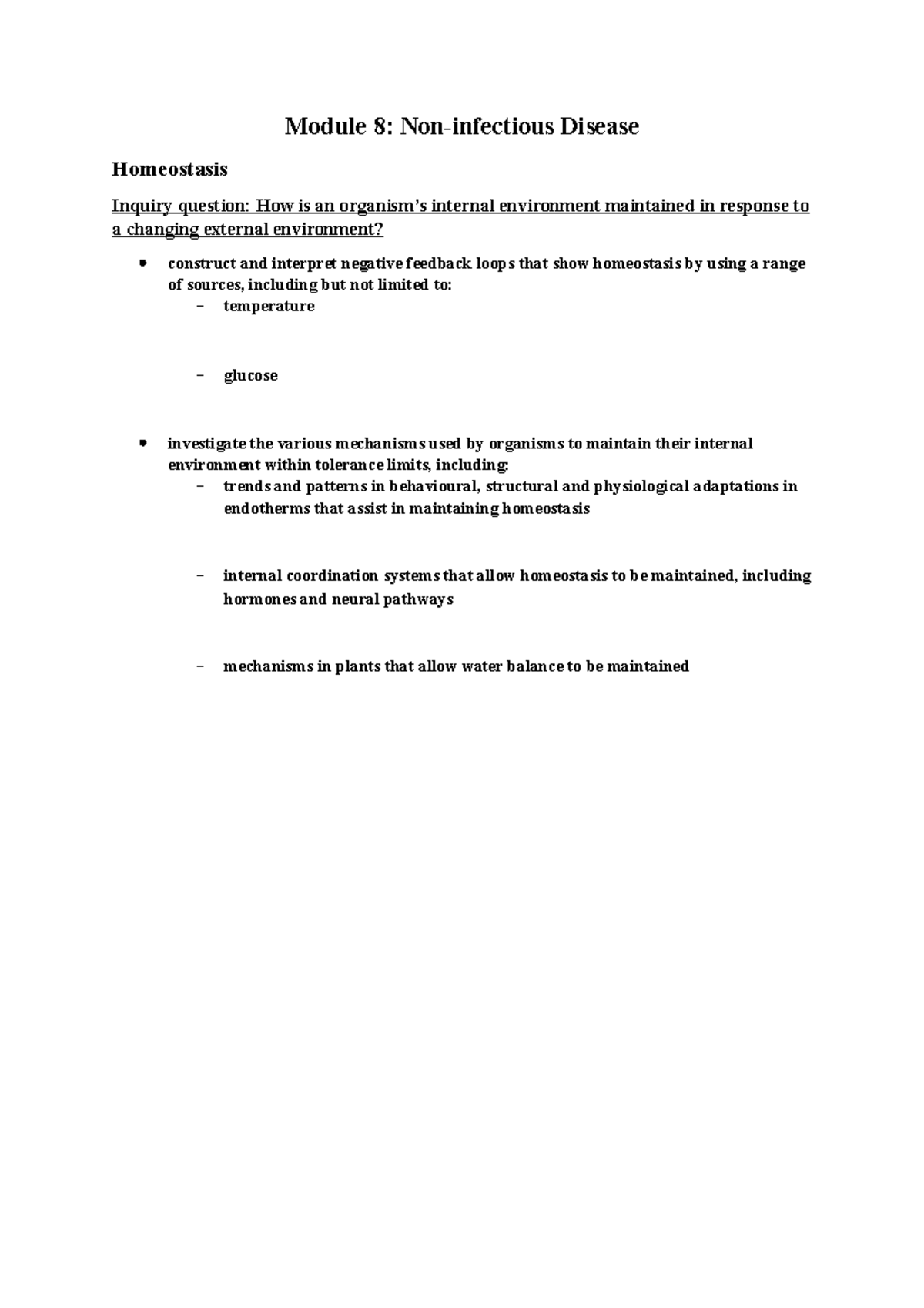 Module 8 - mod notes - Module 8: Non-infectious Disease Homeostasis ...