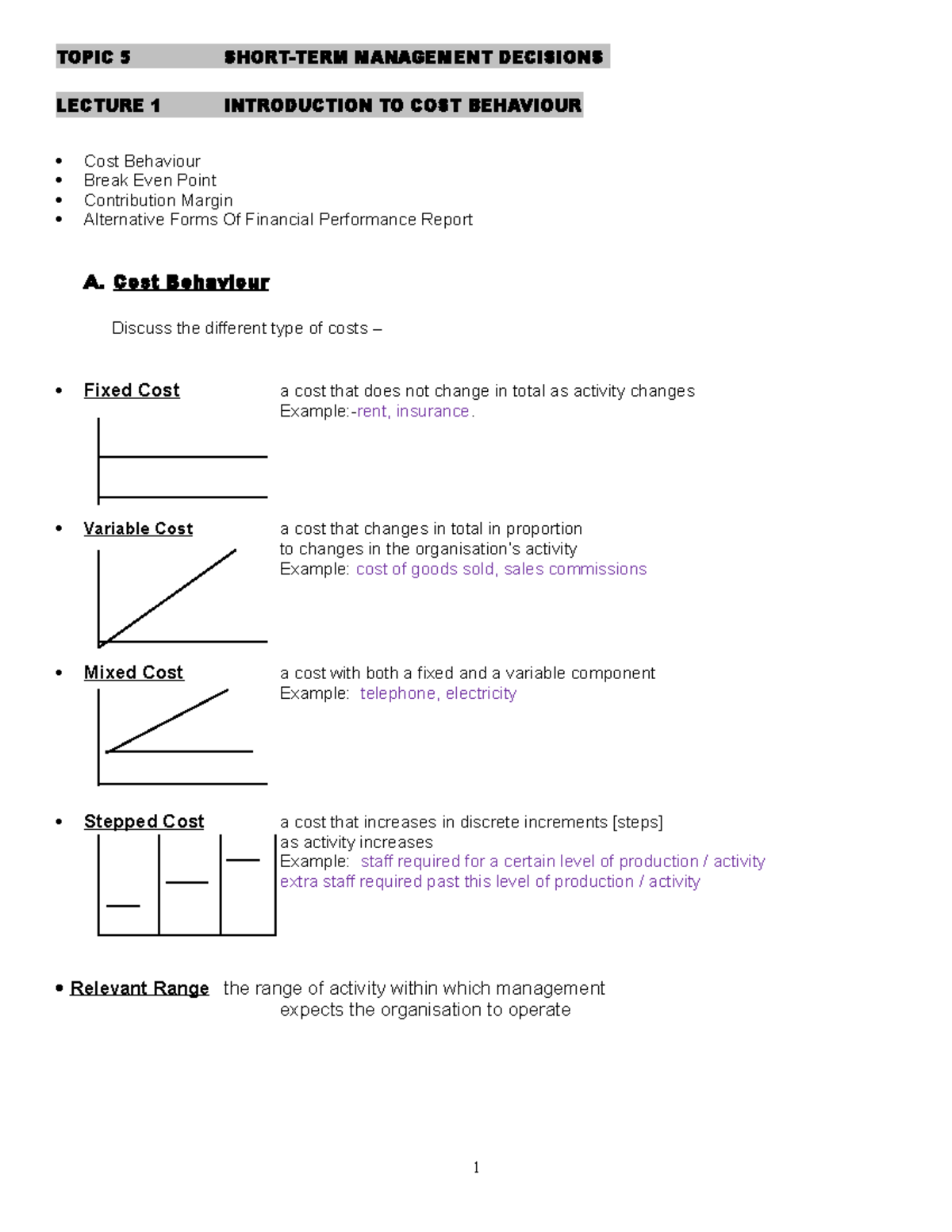 Topic 5 Lecture 1 - good - TOPIC 5 SHORT-TERM MANAGEMENT DECISIONS LECTURE 1 INTRODUCTION TO ...
